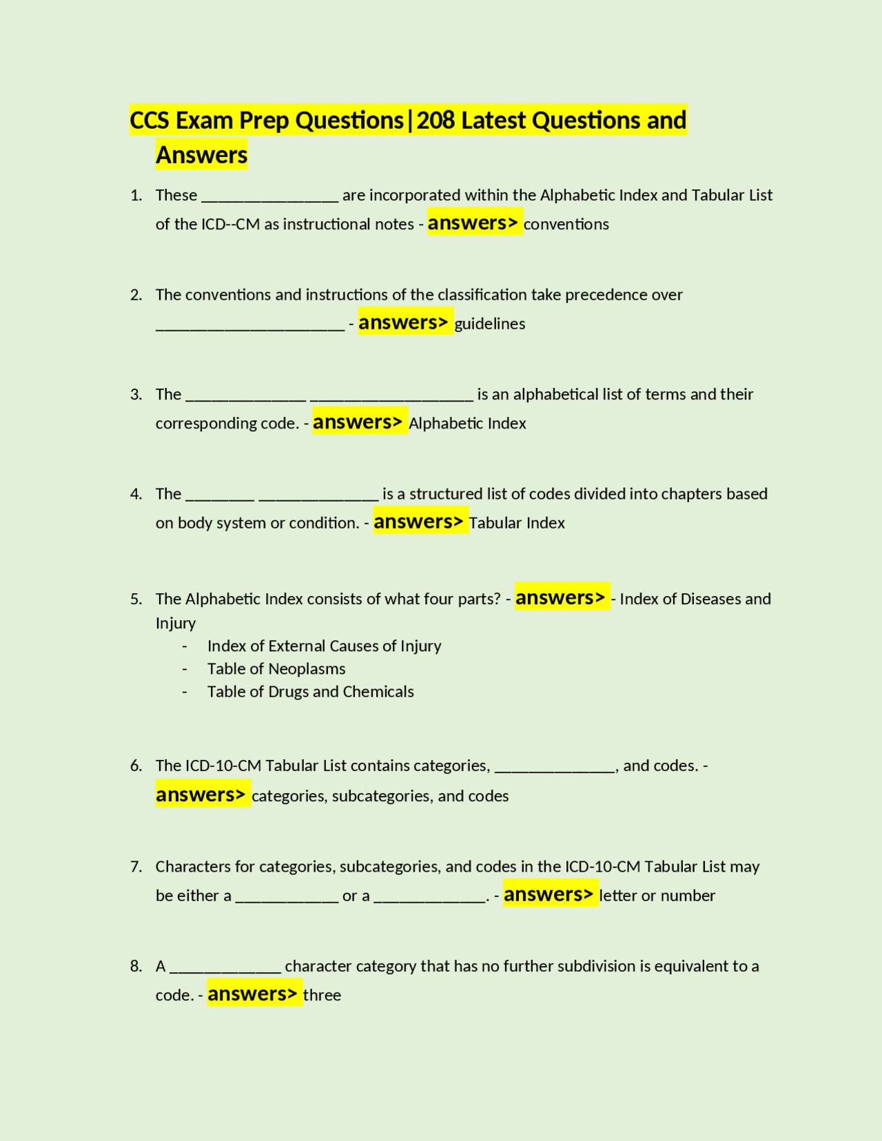 CCS Exam Prep Questions|208 Latest Questions and Answers | Exams ...