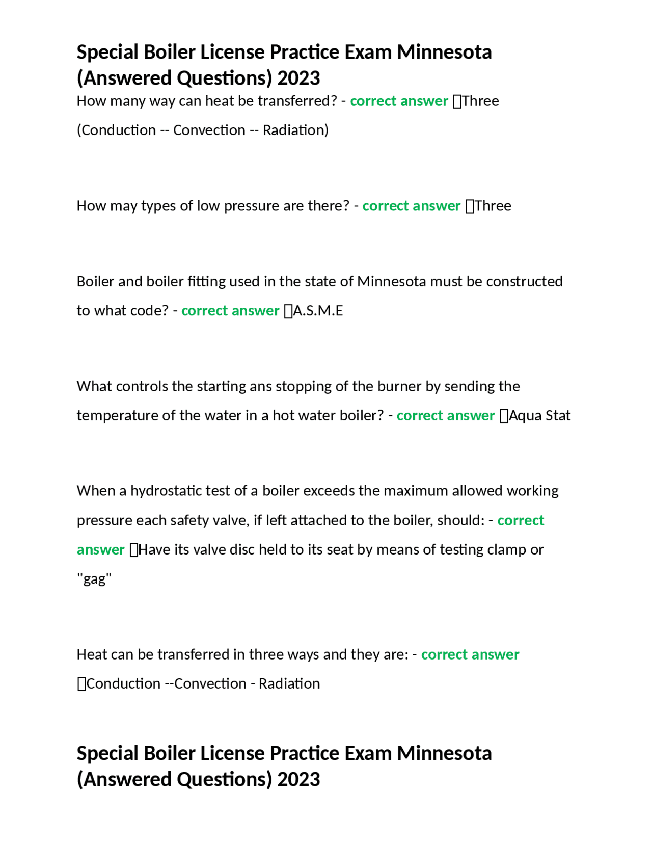 Special Boiler License Practice Exam Minnesota (Answered Questions ...