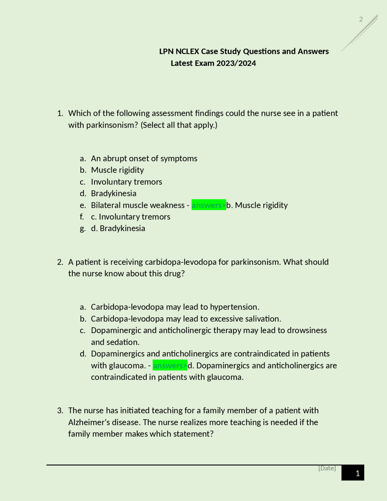 LPN NCLEX Case Study Questions and Answers Latest Exam 2023/2024 ...