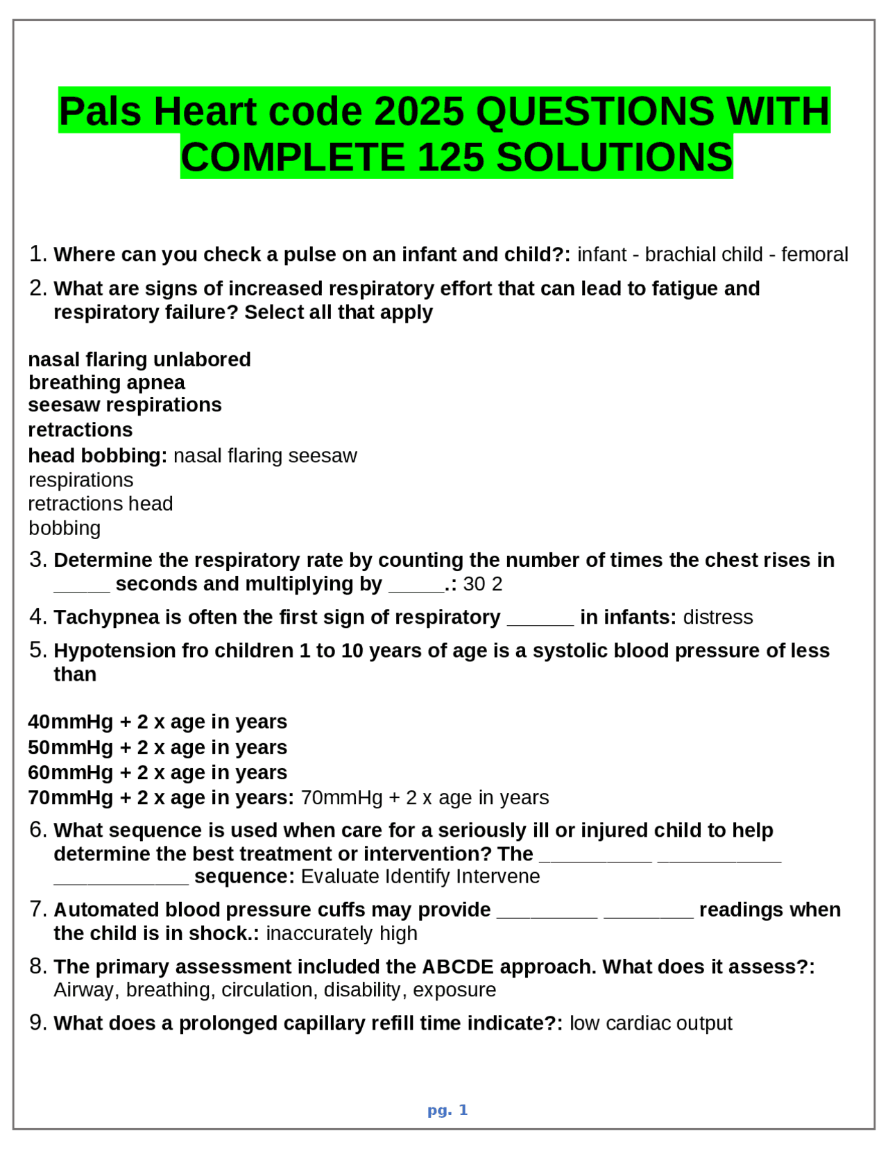 Pals Heart code 2025 QUESTIONS WITH COMPLETE 125 SOLUTIONS | Exams ...