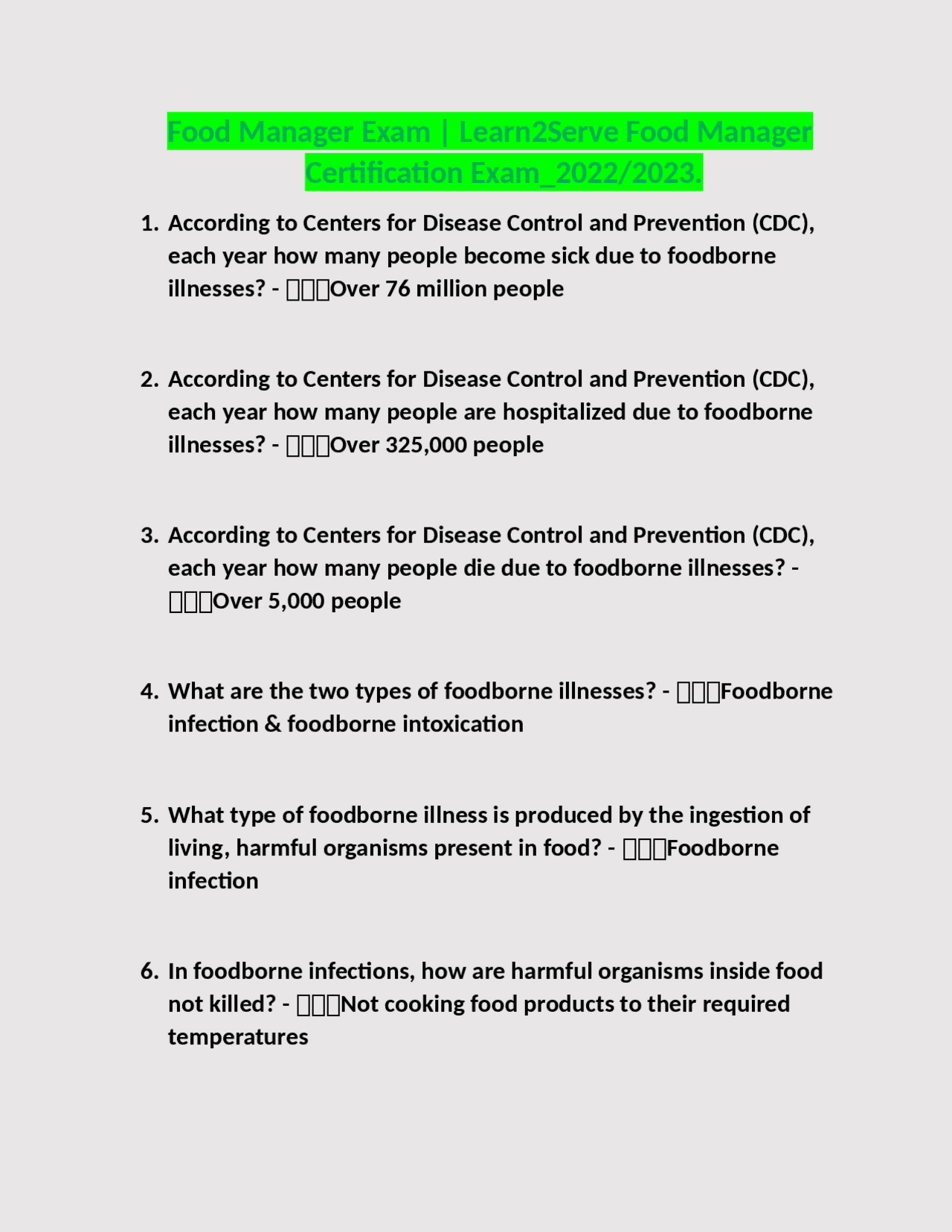 Food Manager Exam | Learn2Serve Food Manager Certification Exam_2022 ...