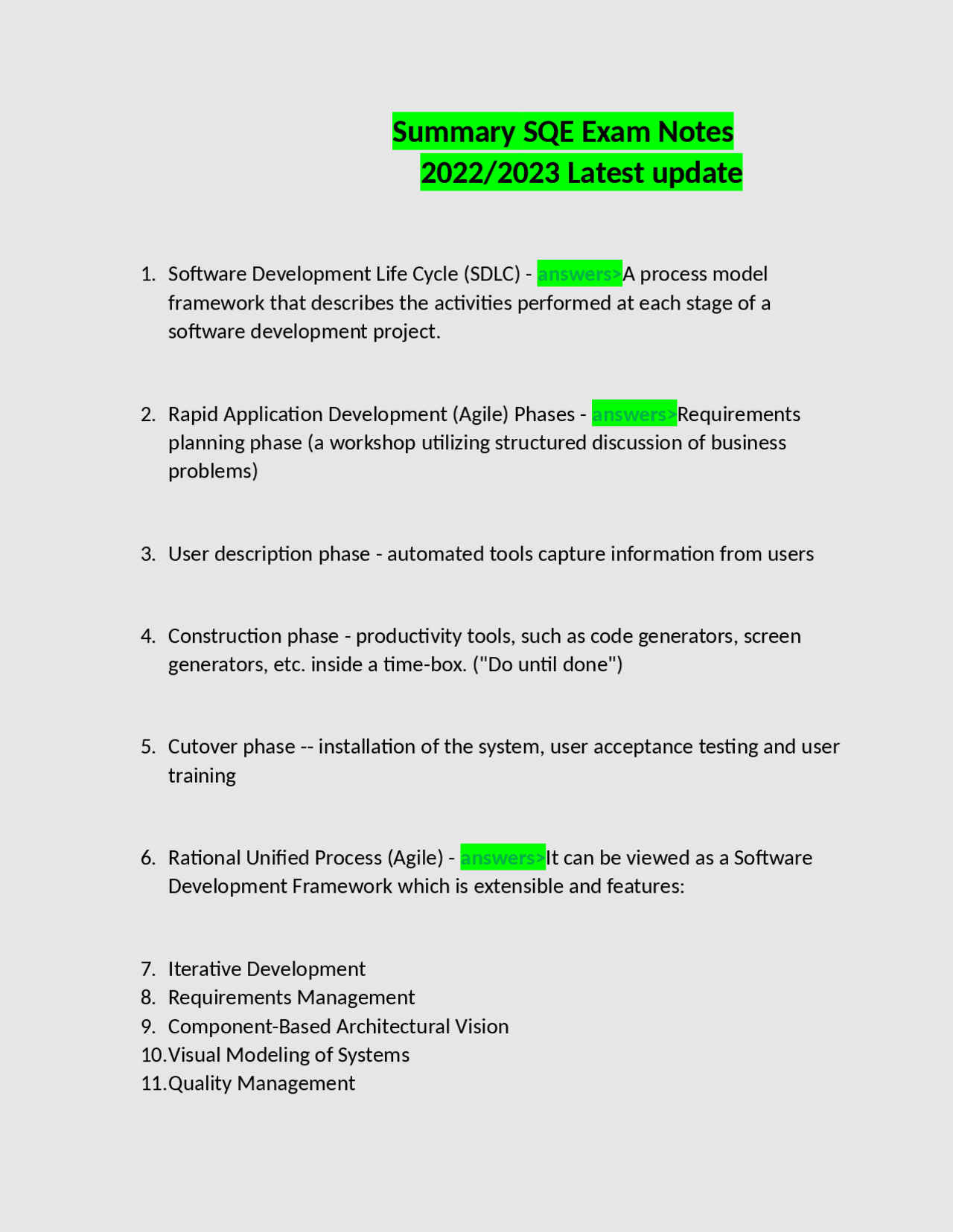 Summary SQE Exam Notes 2022/2023 Latest update | Exams Computer Science ...