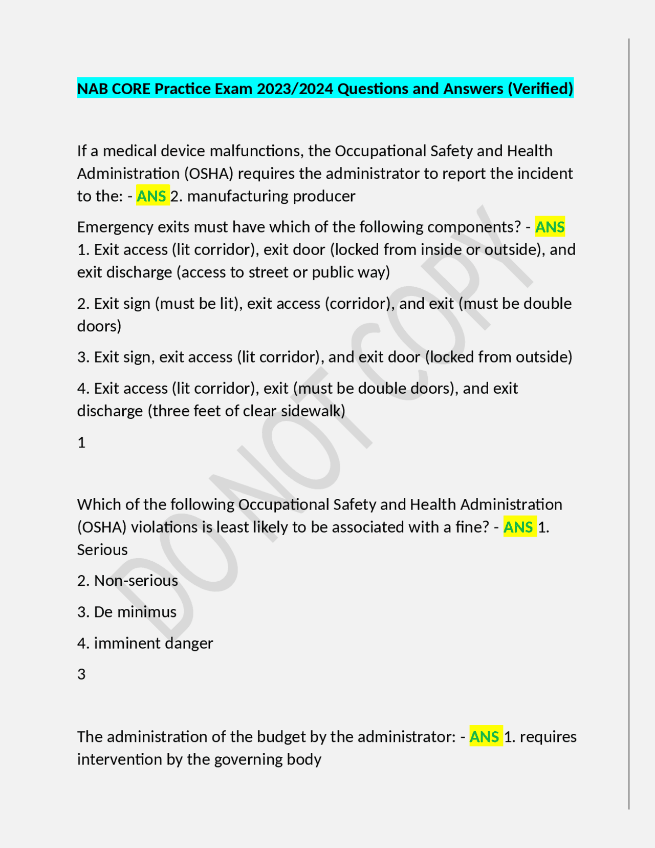 Nab Core Practice Exam 2023 2024 Questions And Answers Verified
