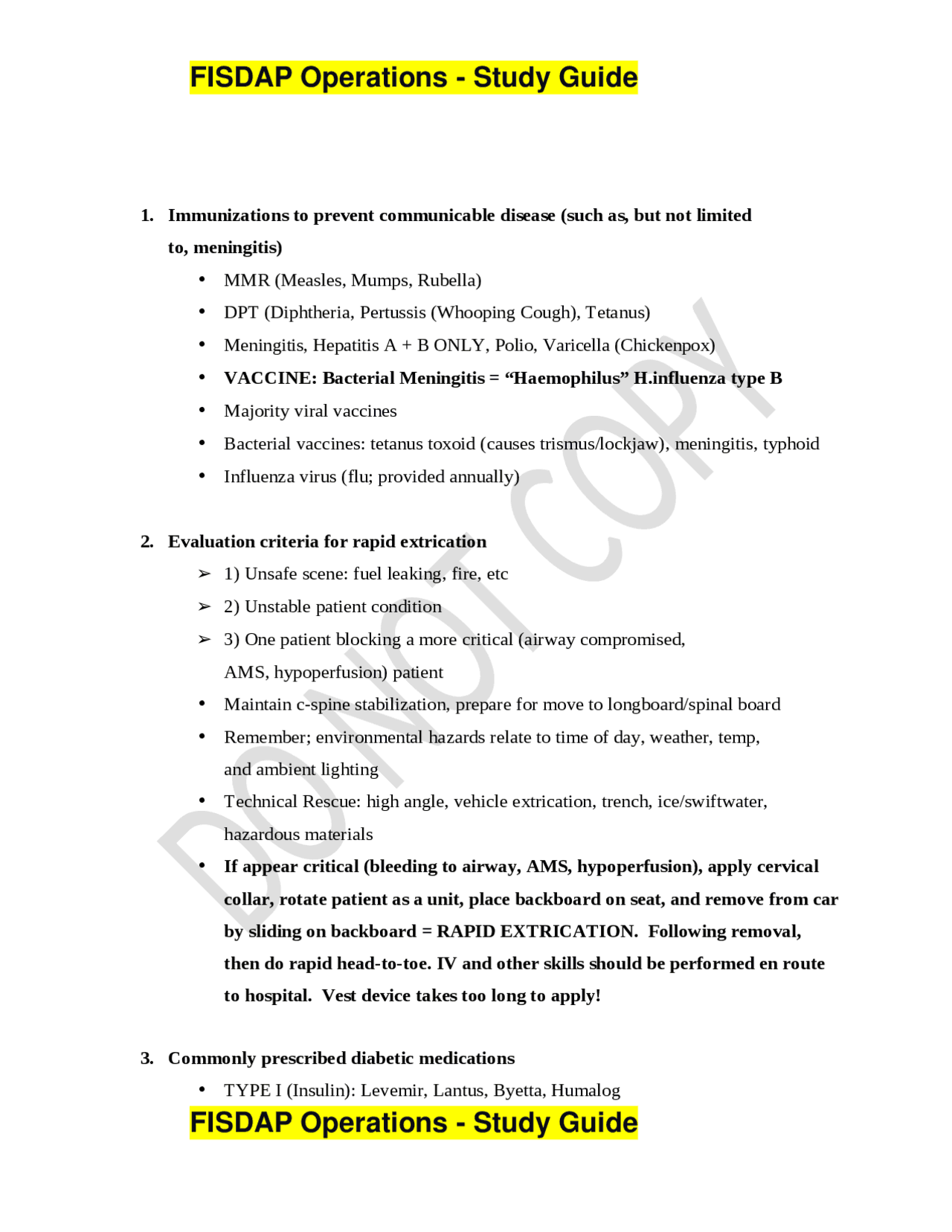 FISDAP Operations - Study Guide | Exams Nursing | Docsity