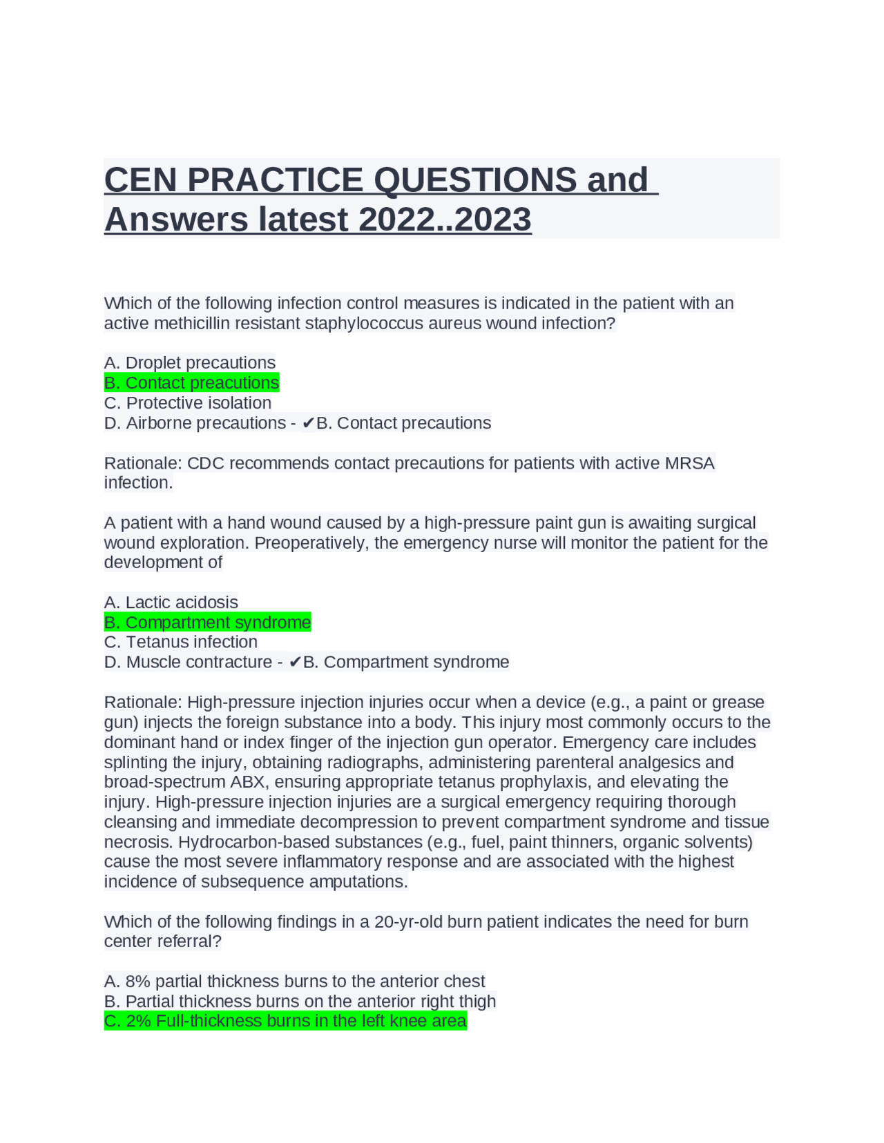 CEN PRACTICE QUESTIONS and Answers latest 2022..2023 | Exams Nursing ...