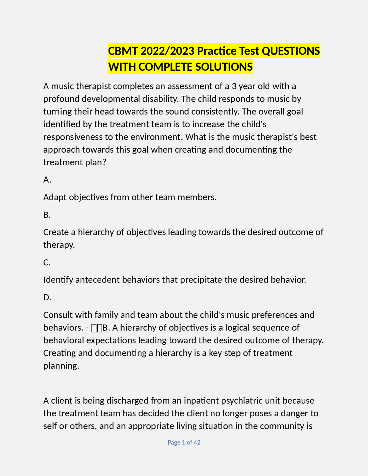 CBMT 2022/2023 Practice Test QUESTIONS WITH COMPLETE SOLUTIONS | Exams ...
