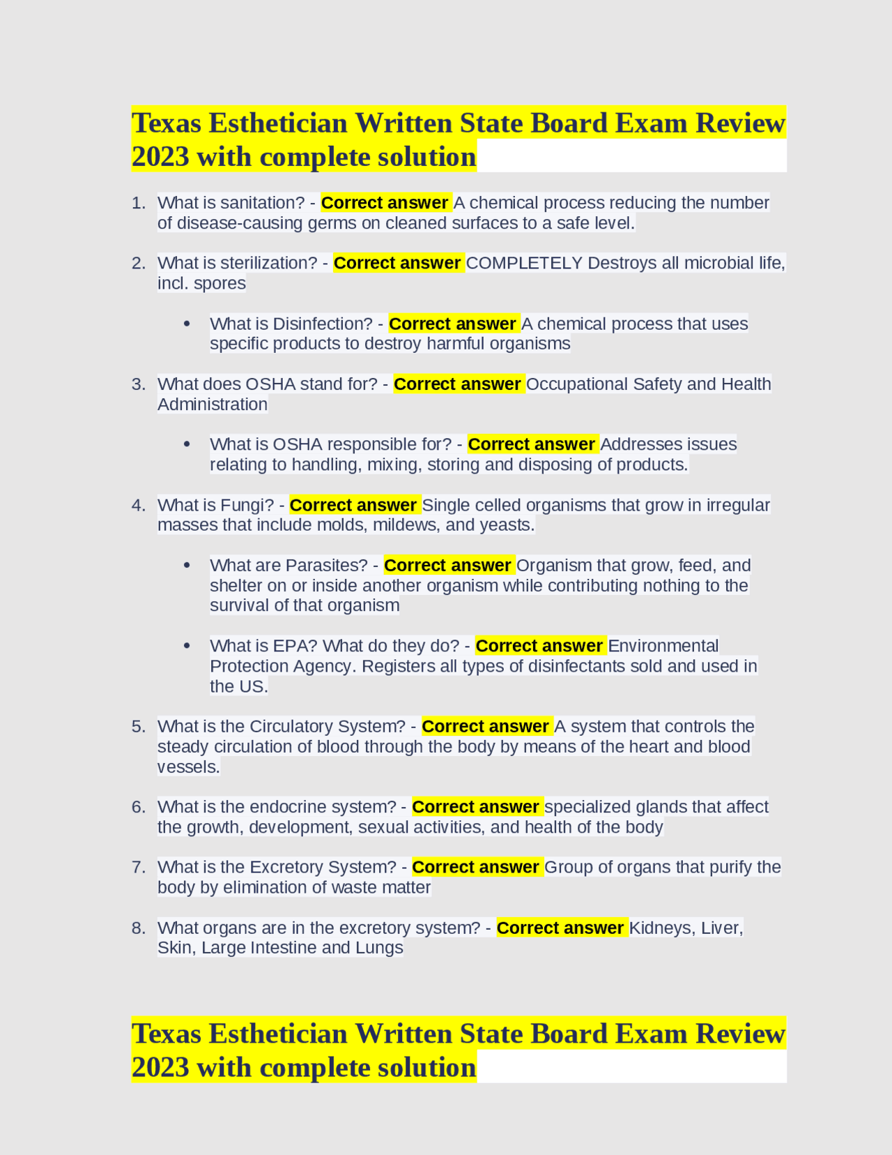 Texas Esthetician Written State Board Exam Review 2023 with complete ...