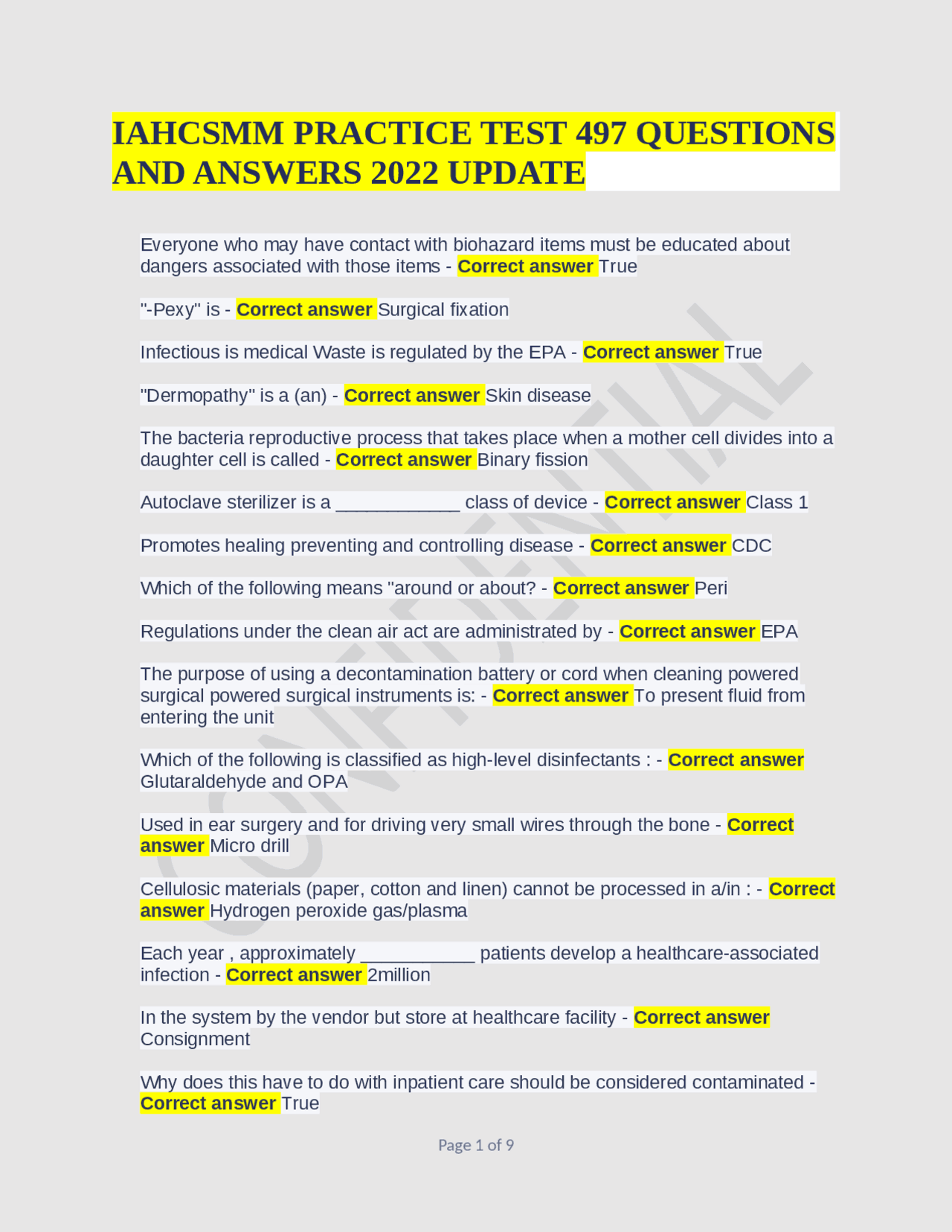 IAHCSMM PRACTICE TEST 497 QUESTIONS AND ANSWERS 2022 UPDATE | Exams ...