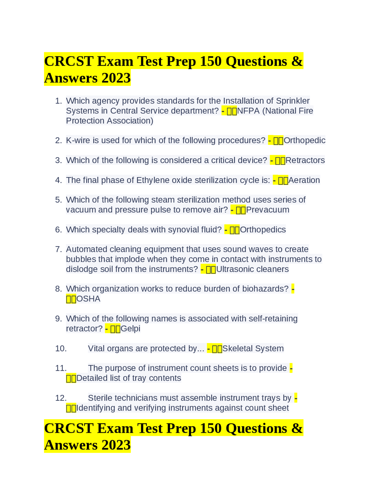 CRCST Exam Test Prep 150 Questions & Answers 2023 | Exams Public Health ...
