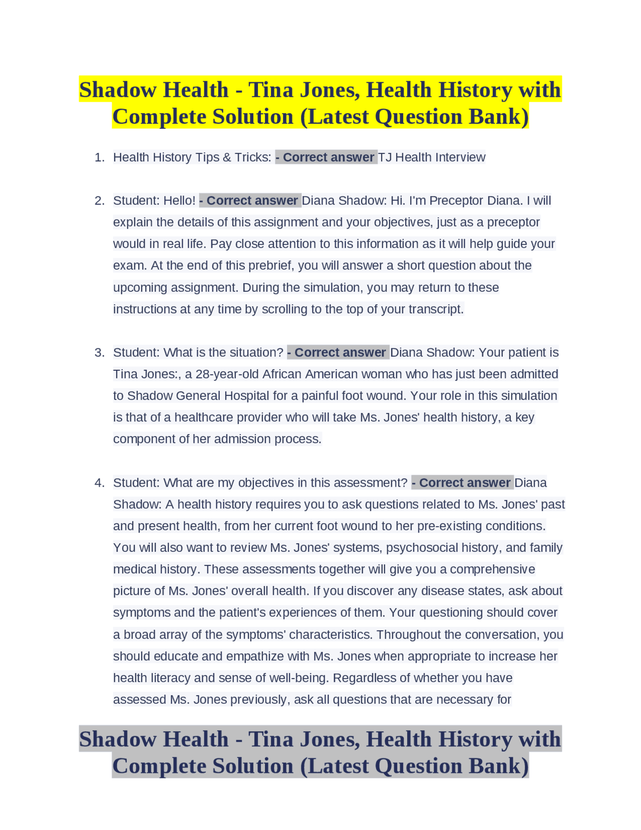 Shadow health comprehensive assessment | Exams Public Health | Docsity