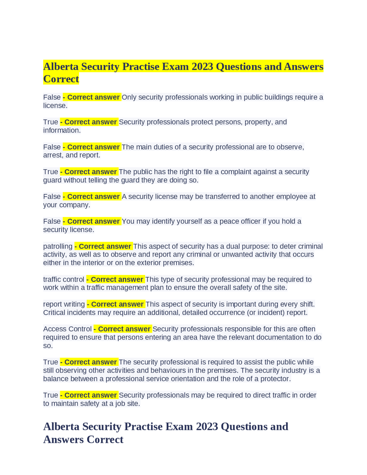 Alberta Security Practise Exam 2023 Questions and Answers Correct | Exams Cryptography and ...