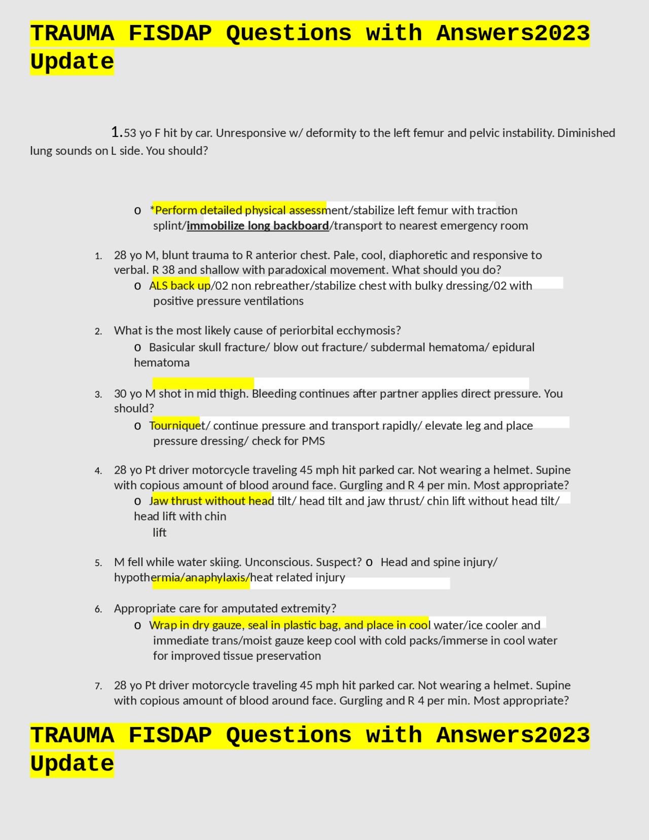 TRAUMA FISDAP Questions with Answers2023 Update | Exams Public Health ...