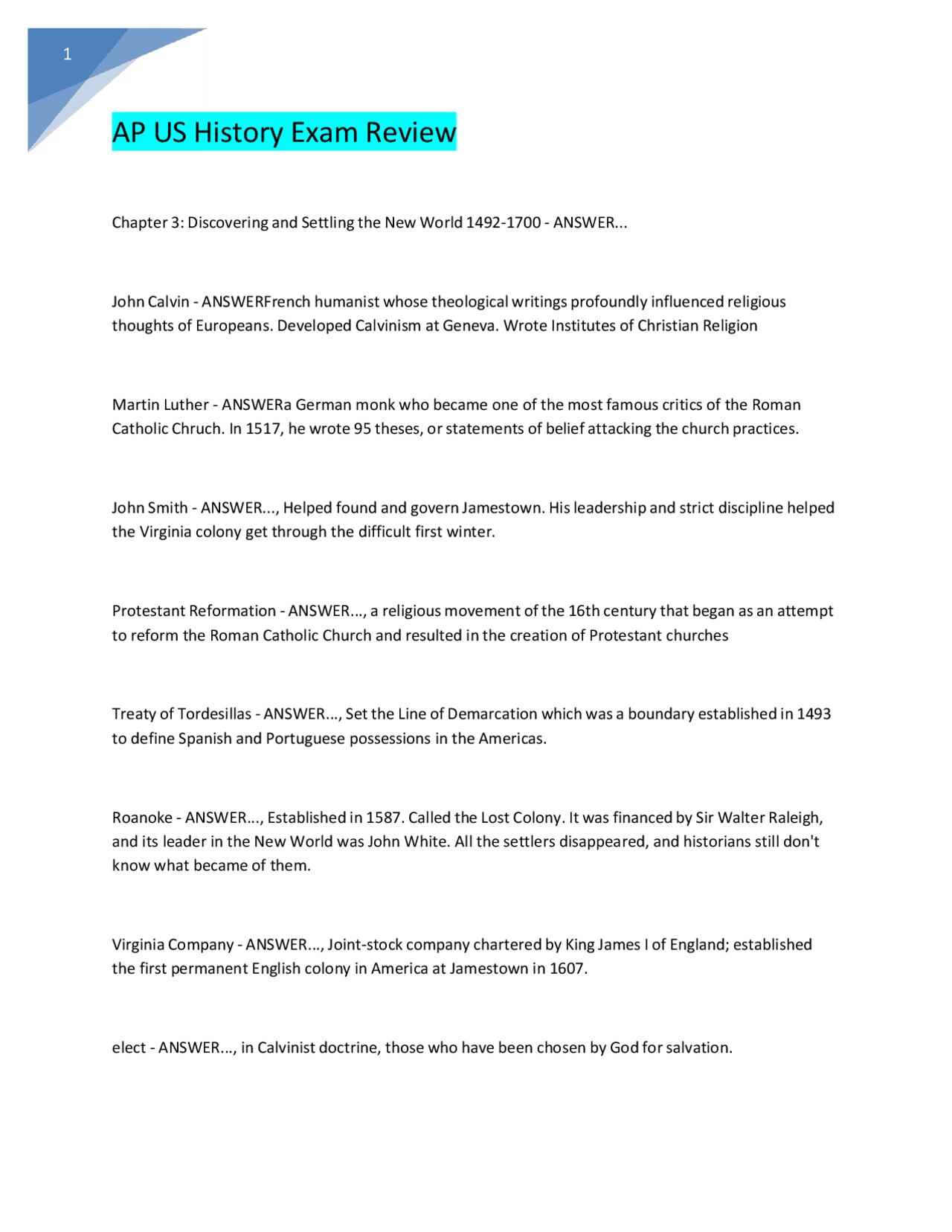 AP US History Exam Review Updated | Exams Nursing | Docsity