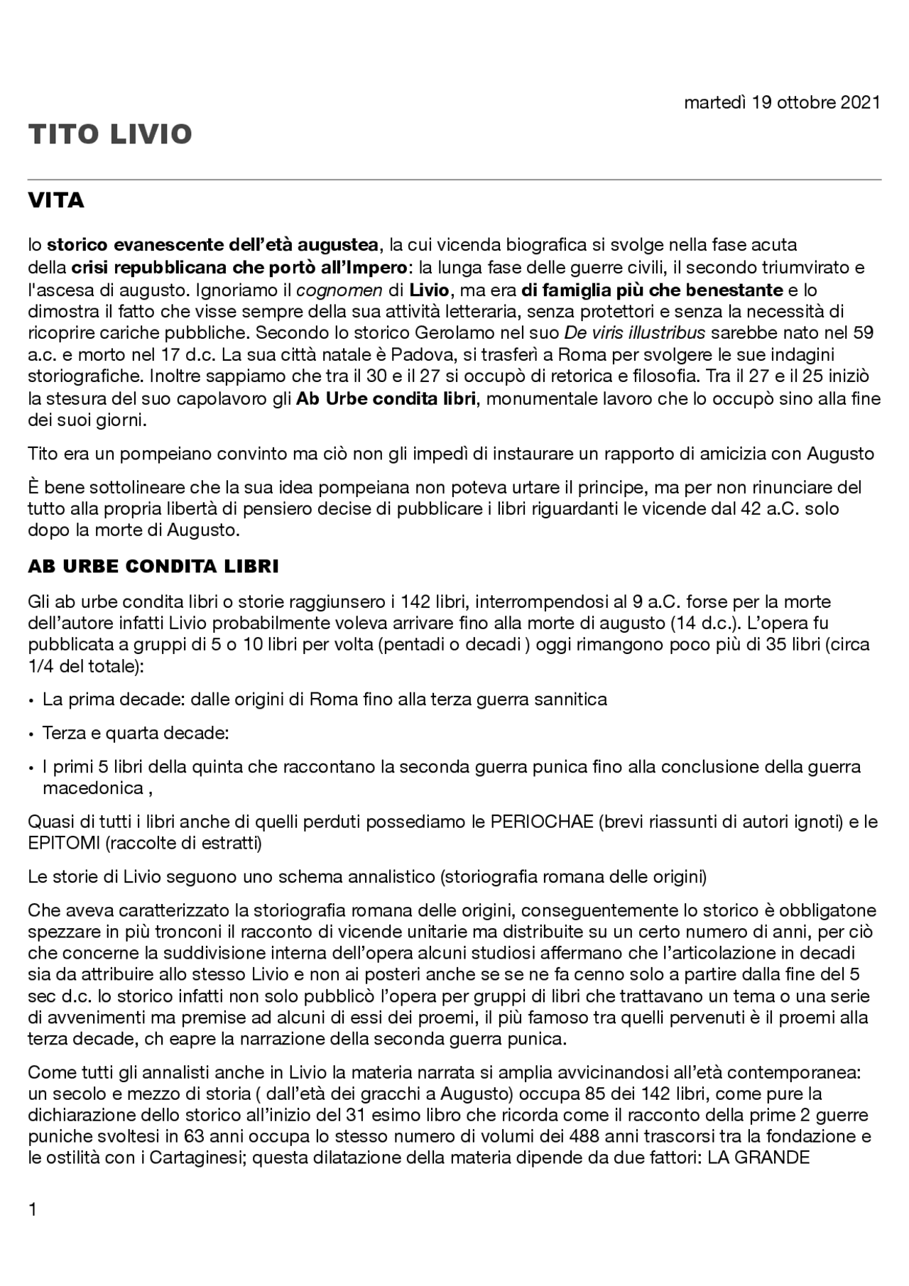 Tito Livio Vita E Opere Appunti Di Latino Docsity