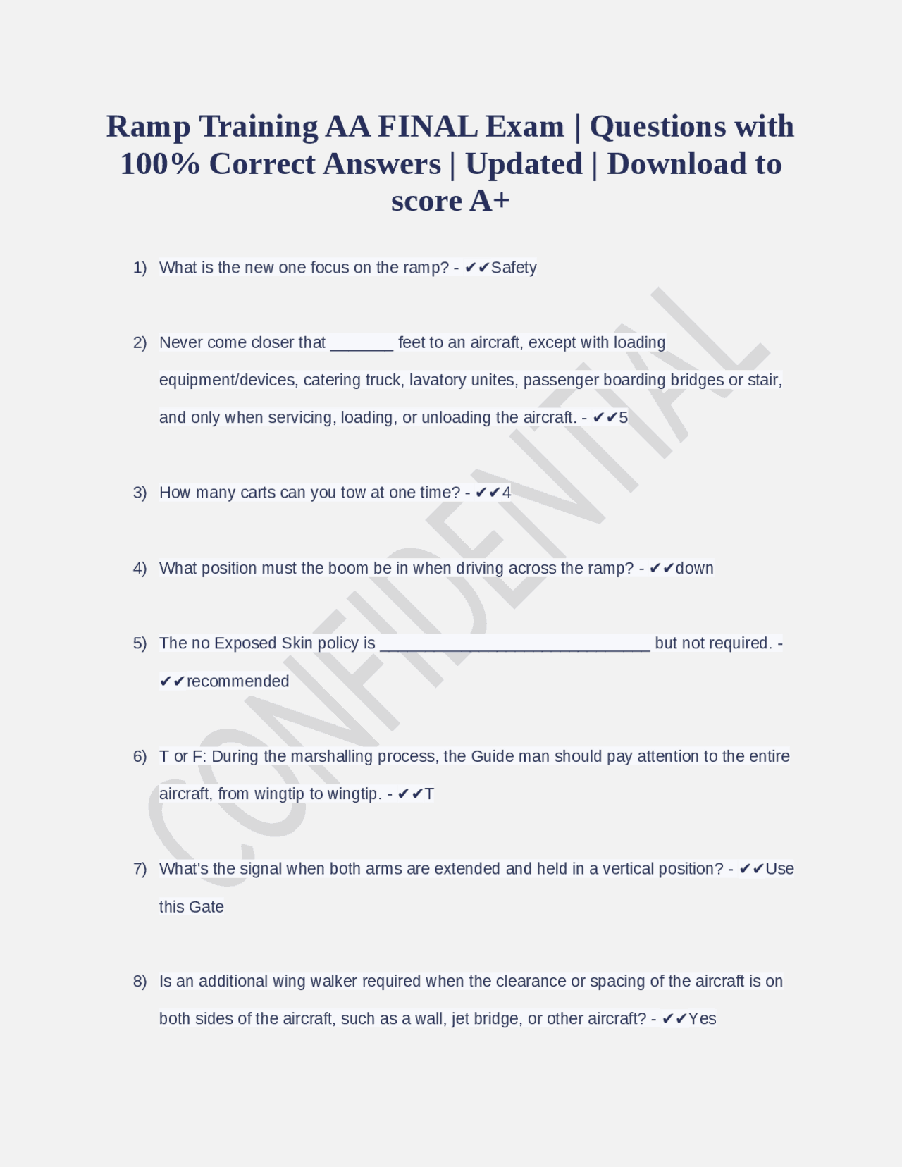 Ramp Training AA FINAL Exam | Questions with 100% Correct Answers ...