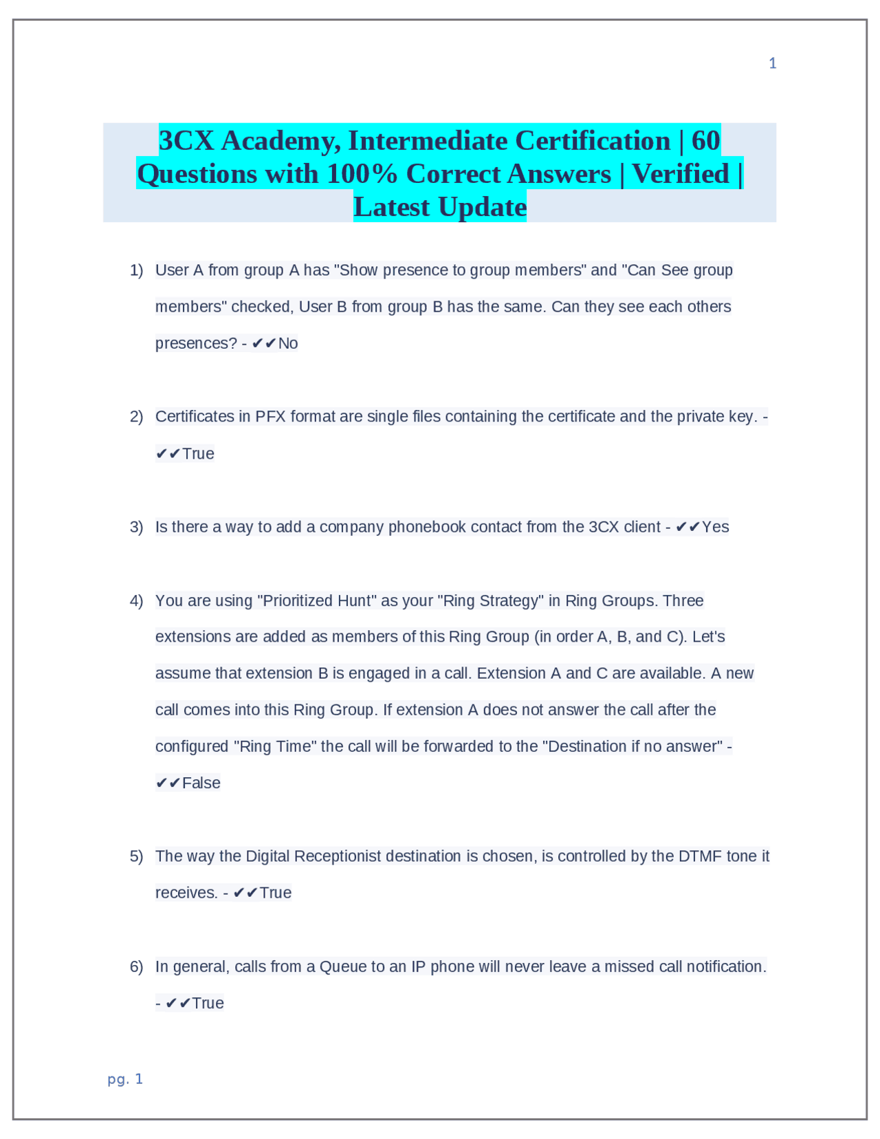 3CX Academy, Intermediate Certification | 60 Questions with 100% ...