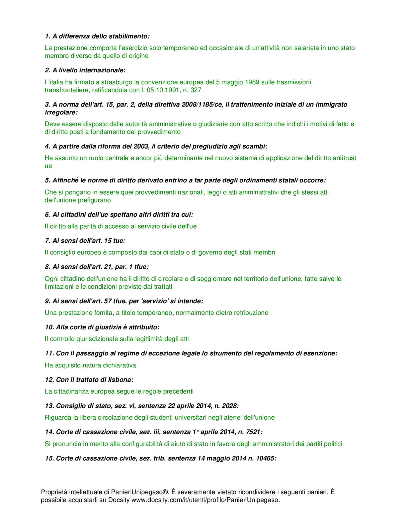 Paniere Diritto comunitario - Scienze motorie L22 Pegaso - Aggiornato | Prove d'esame di Diritto ...