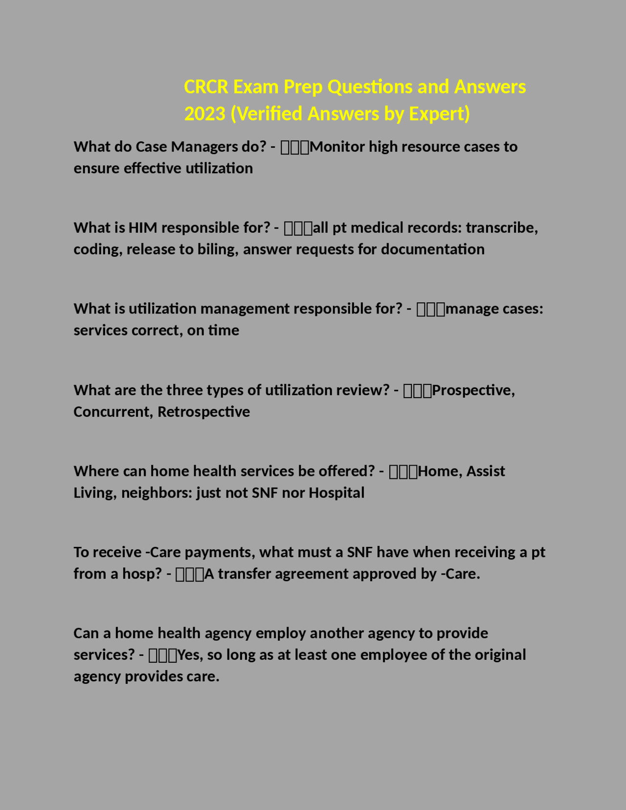 CRCR Exam Prep Questions and Answers 2023 (Verified Answers by Expert) | Exams Public Health ...