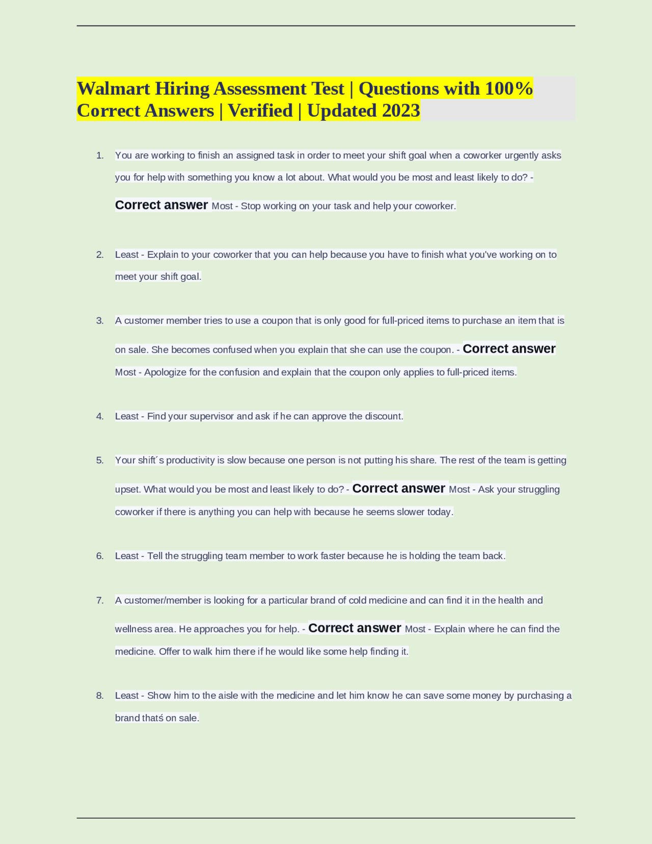 Walmart Hiring Assessment Test | Questions with 100% Correct Answers ...
