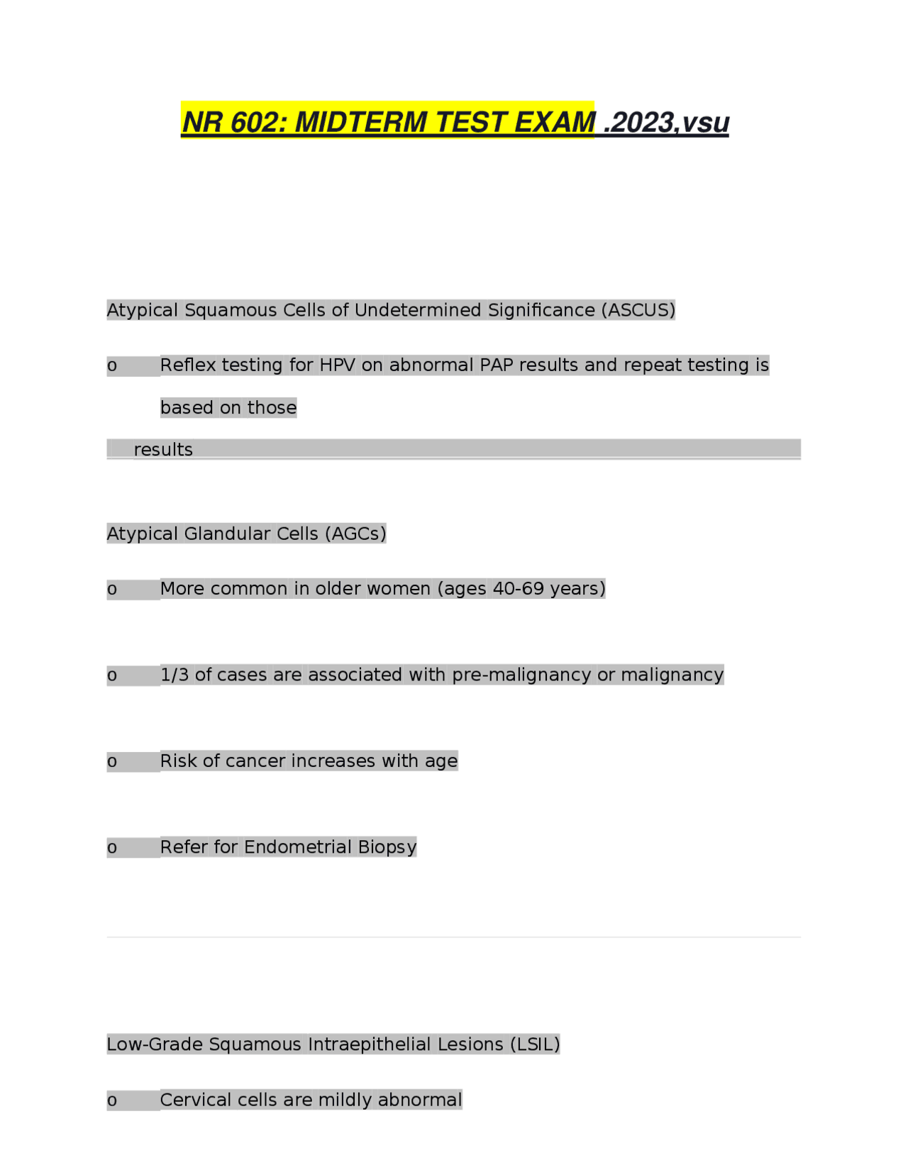 NR 602: MIDTERM TEST EXAM .2023,vsu | Exams Nursing | Docsity