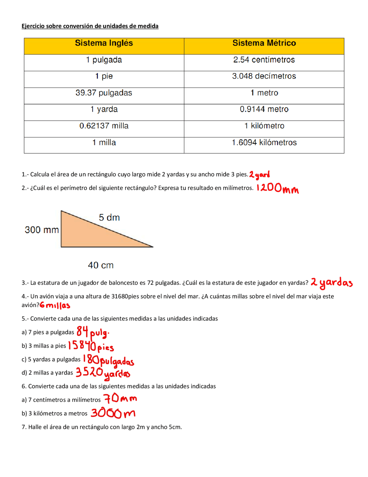 Ejercicios de conversión de unidades y cálculo de áreas y volúmenes ...