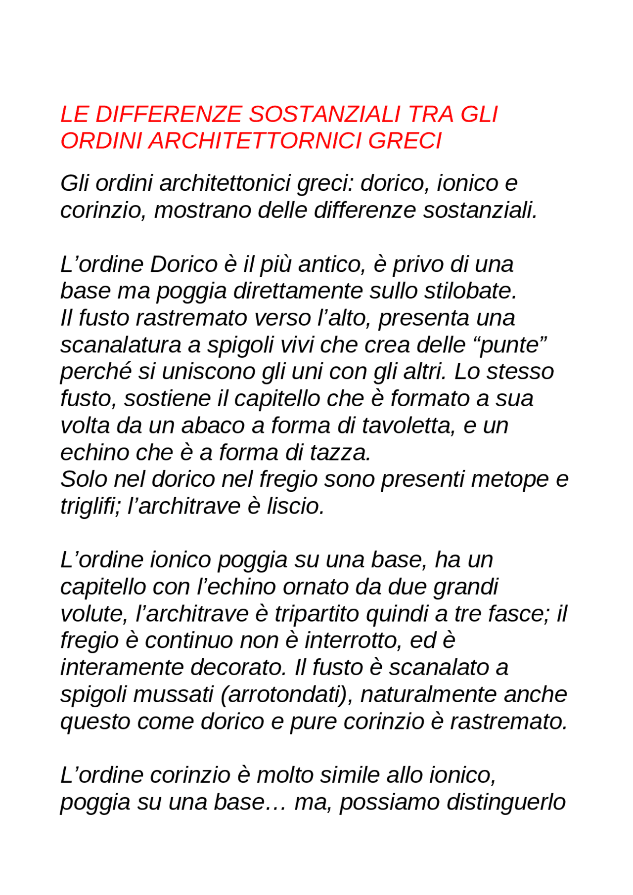 Differenze Sostanziali Fra I Tre Ordini Greci Dispense Di Elementi Di