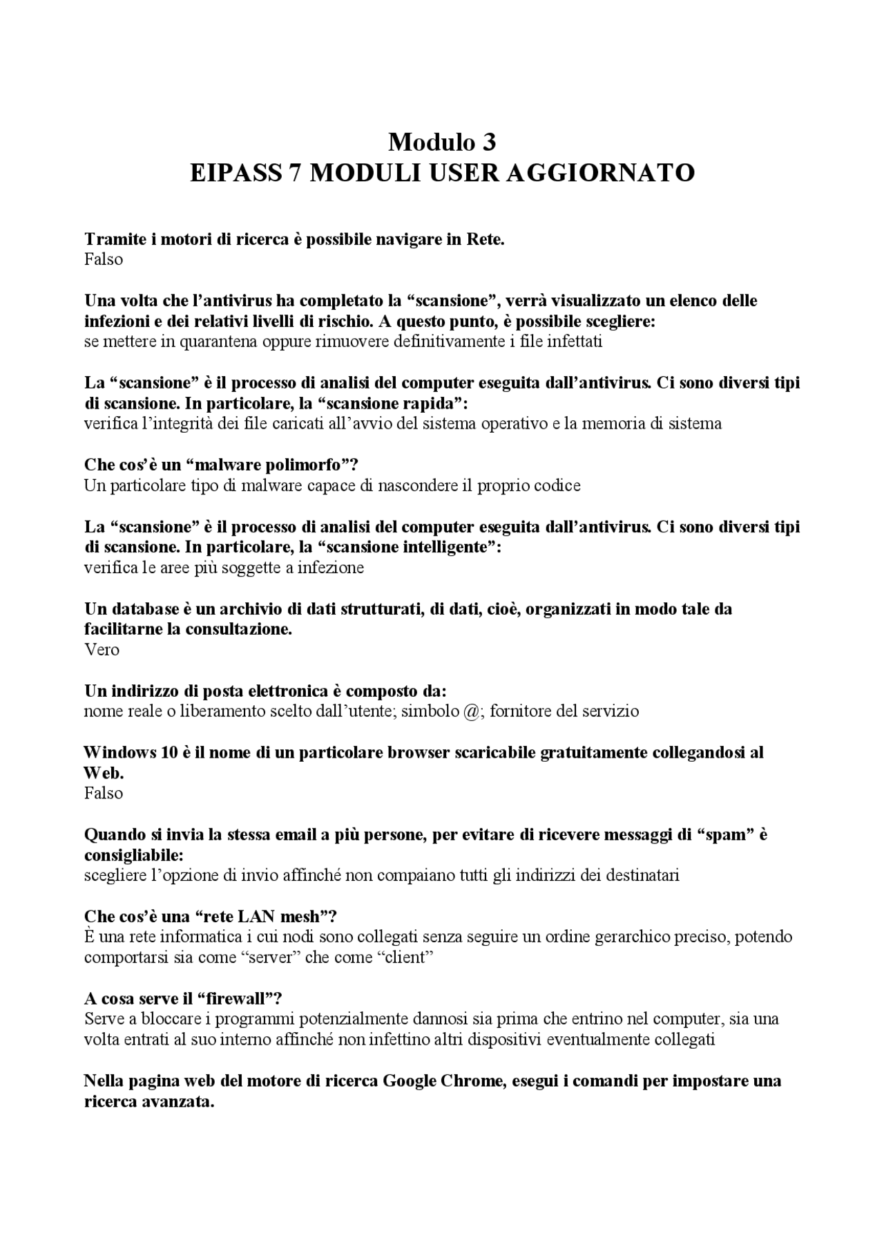 Soluzioni Aggiornate Risposte Eipass 7 Moduli User Modulo 3 Panieri