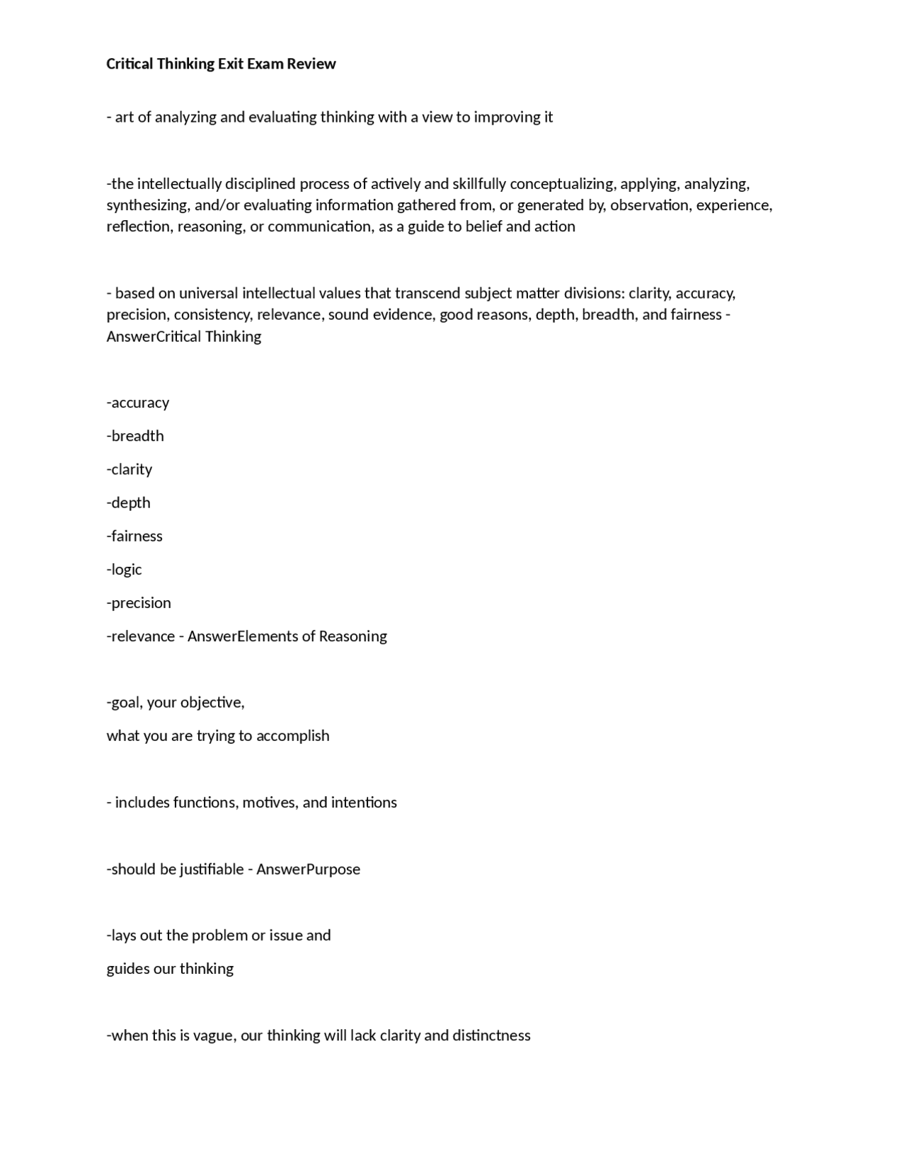 Critical Thinking Exit Exam Review Correctly Defined. | Exams Nursing ...