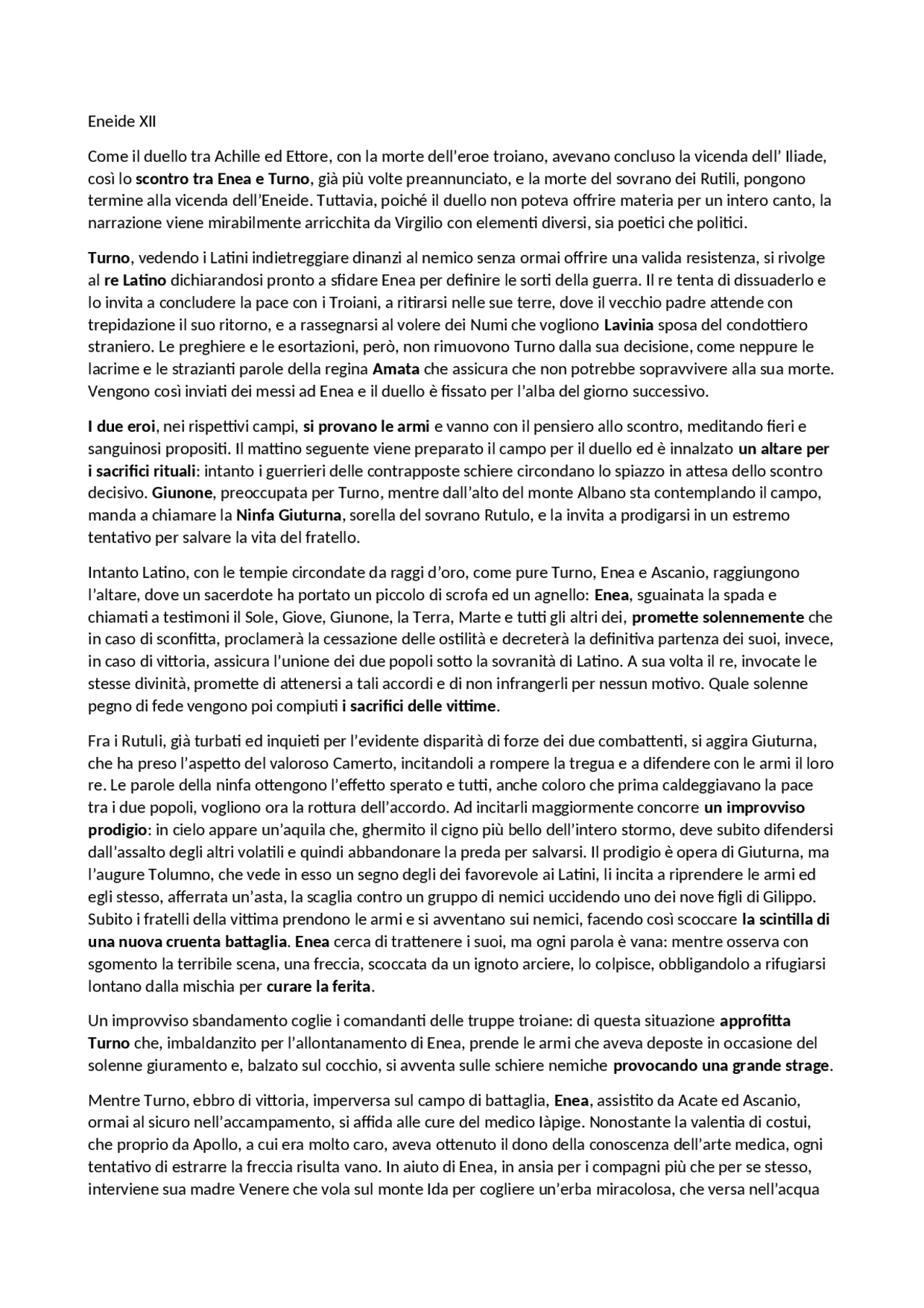 riassunto completo libro 12 dell'Eneide | Schemi e mappe concettuali di Italiano | Docsity