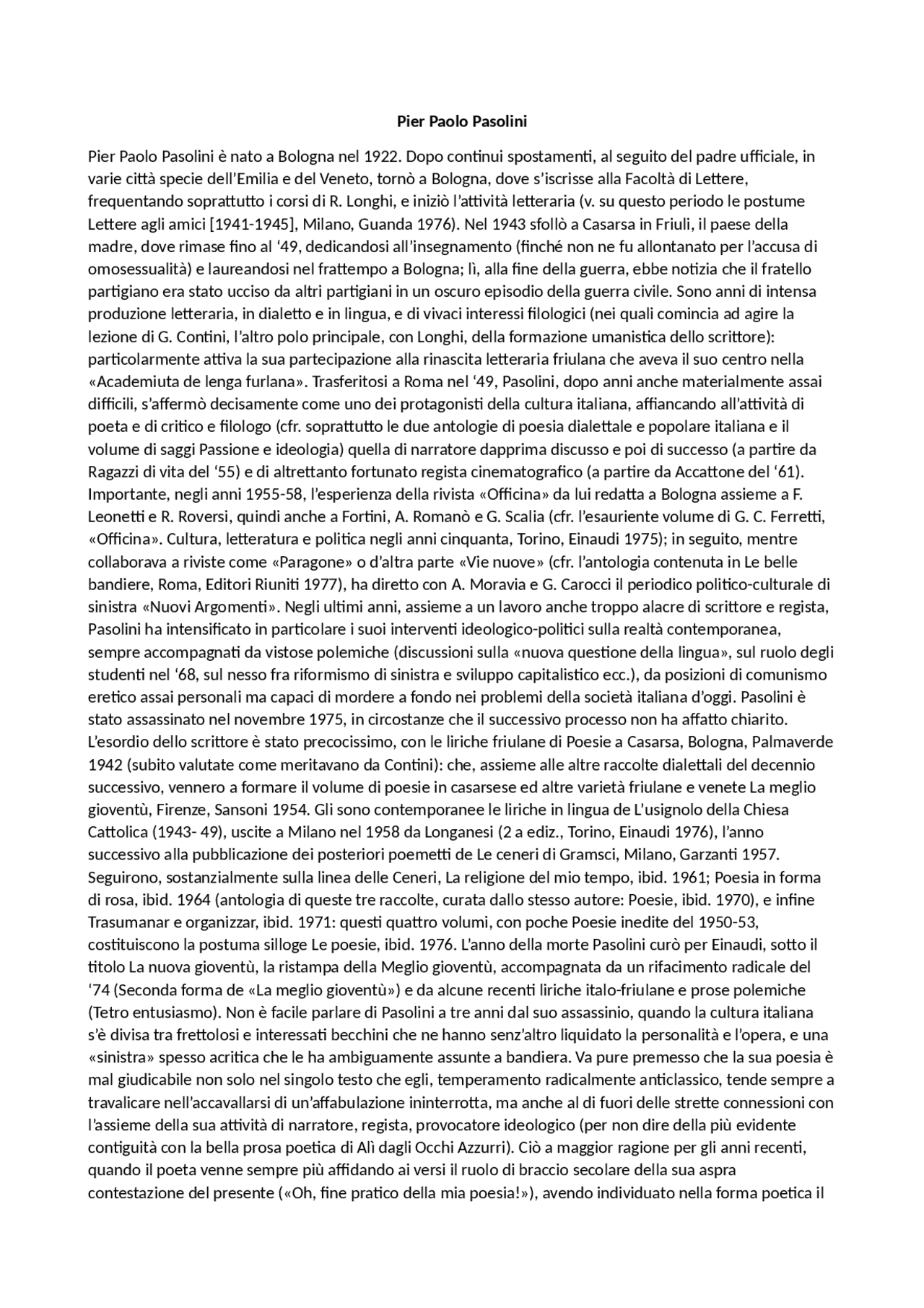 Pier Paolo Pasolini. | Appunti di Letteratura Italiana | Docsity