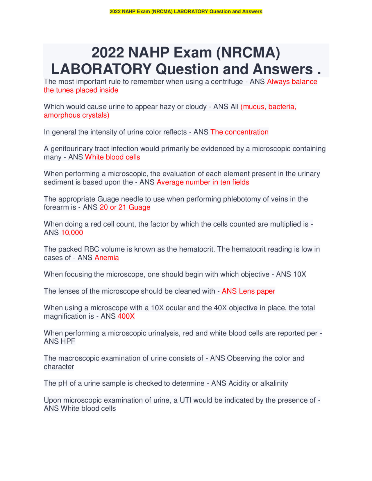 2021- 2022 NCLEX –RN QUESTIONS AND ANSWERS PAPER | Exams Nursing | Docsity