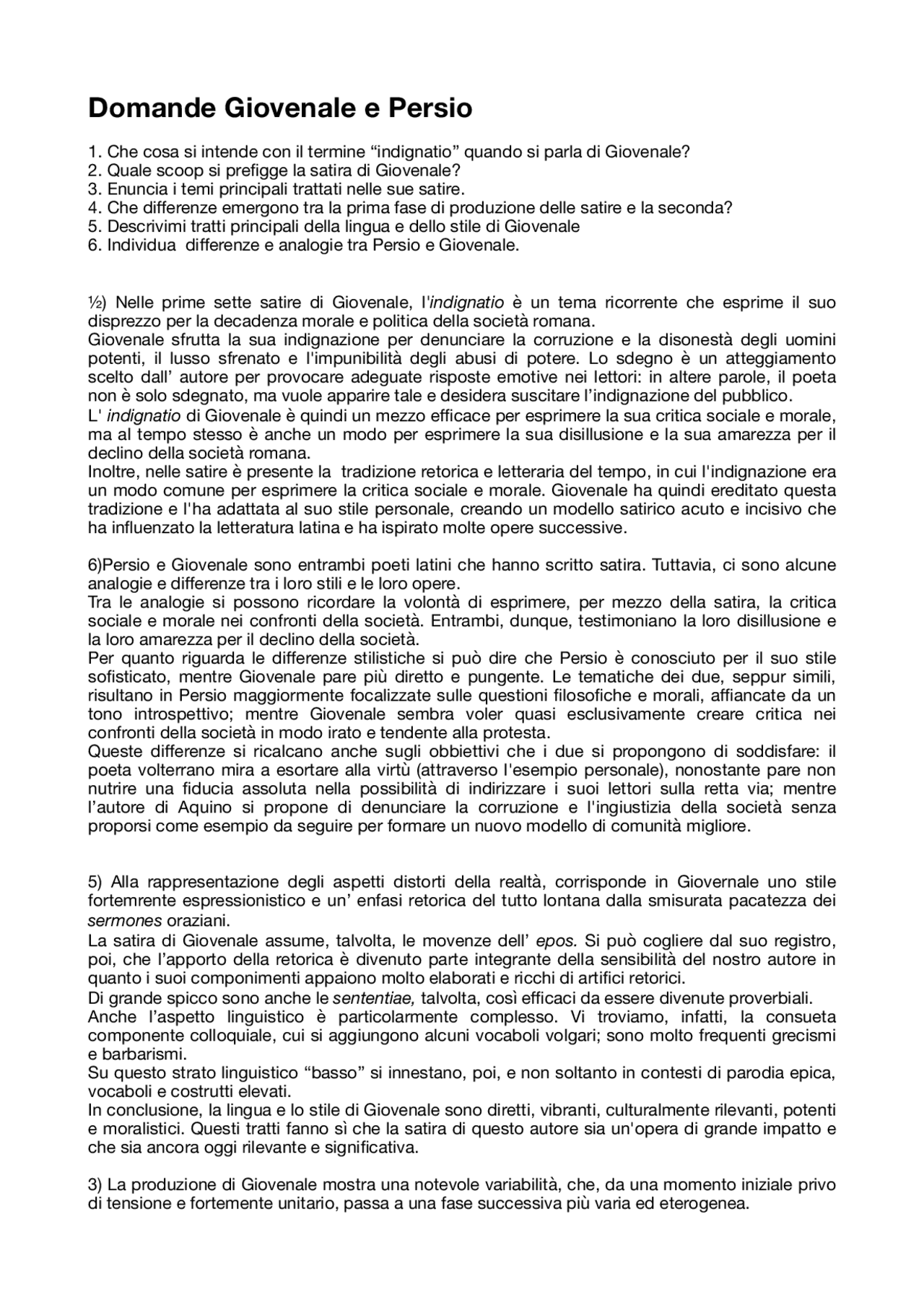 La satira di Persio e Giovenale | Appunti di Latino | Docsity