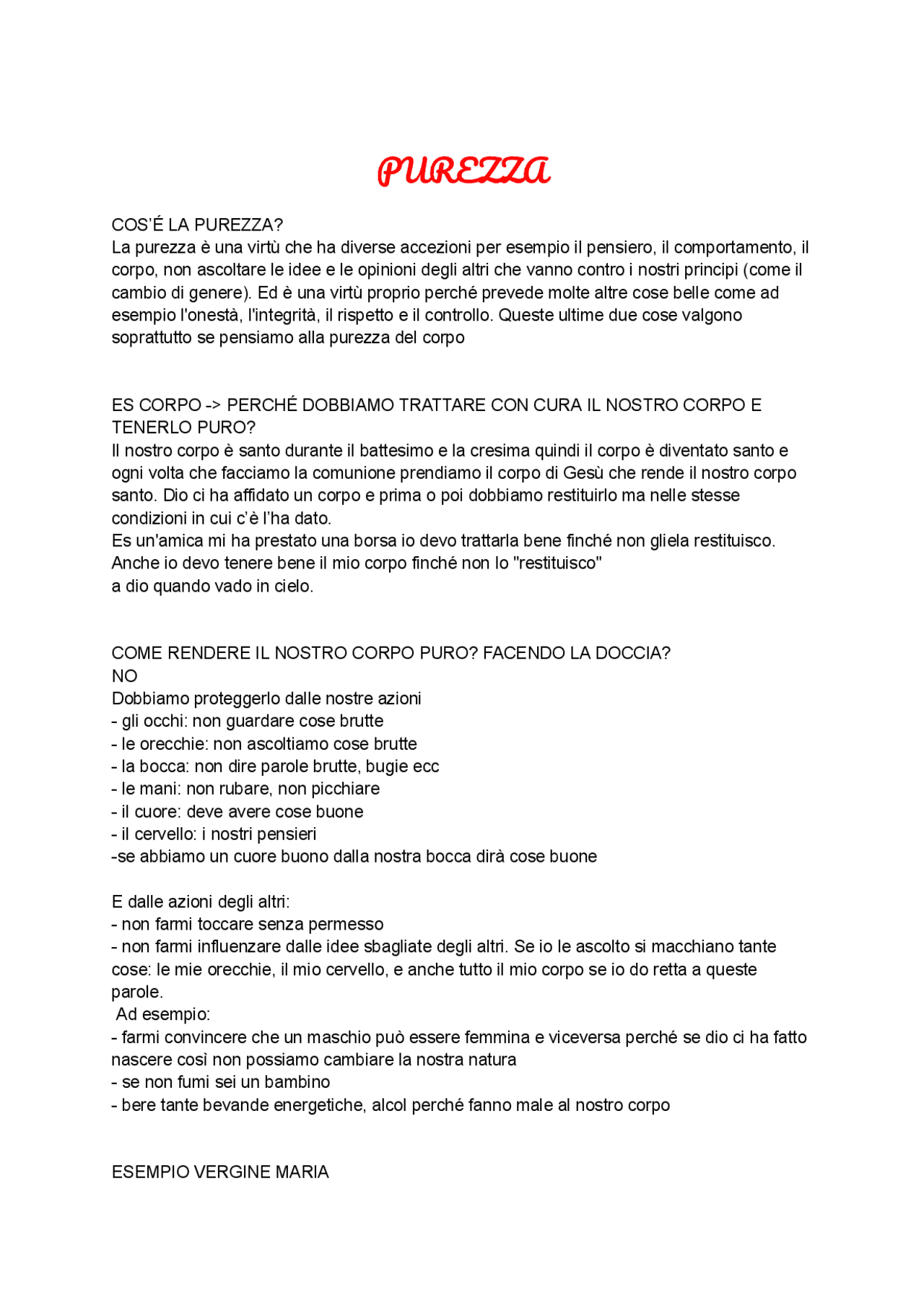 Purezza e come fare. | Schemi e mappe concettuali di Religione | Docsity