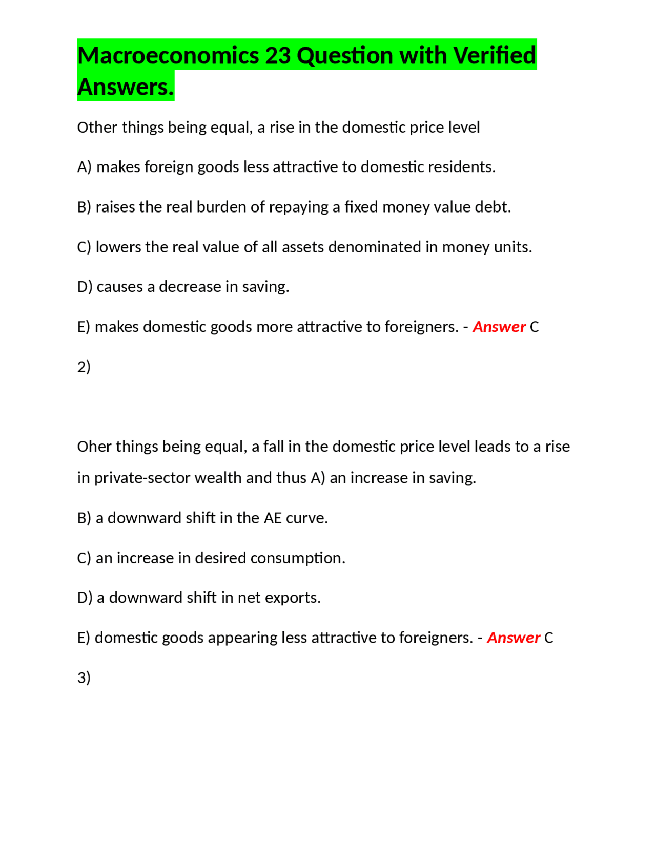 Macroeconomics 23 Questions with Verified Answers | Exams Nursing | Docsity