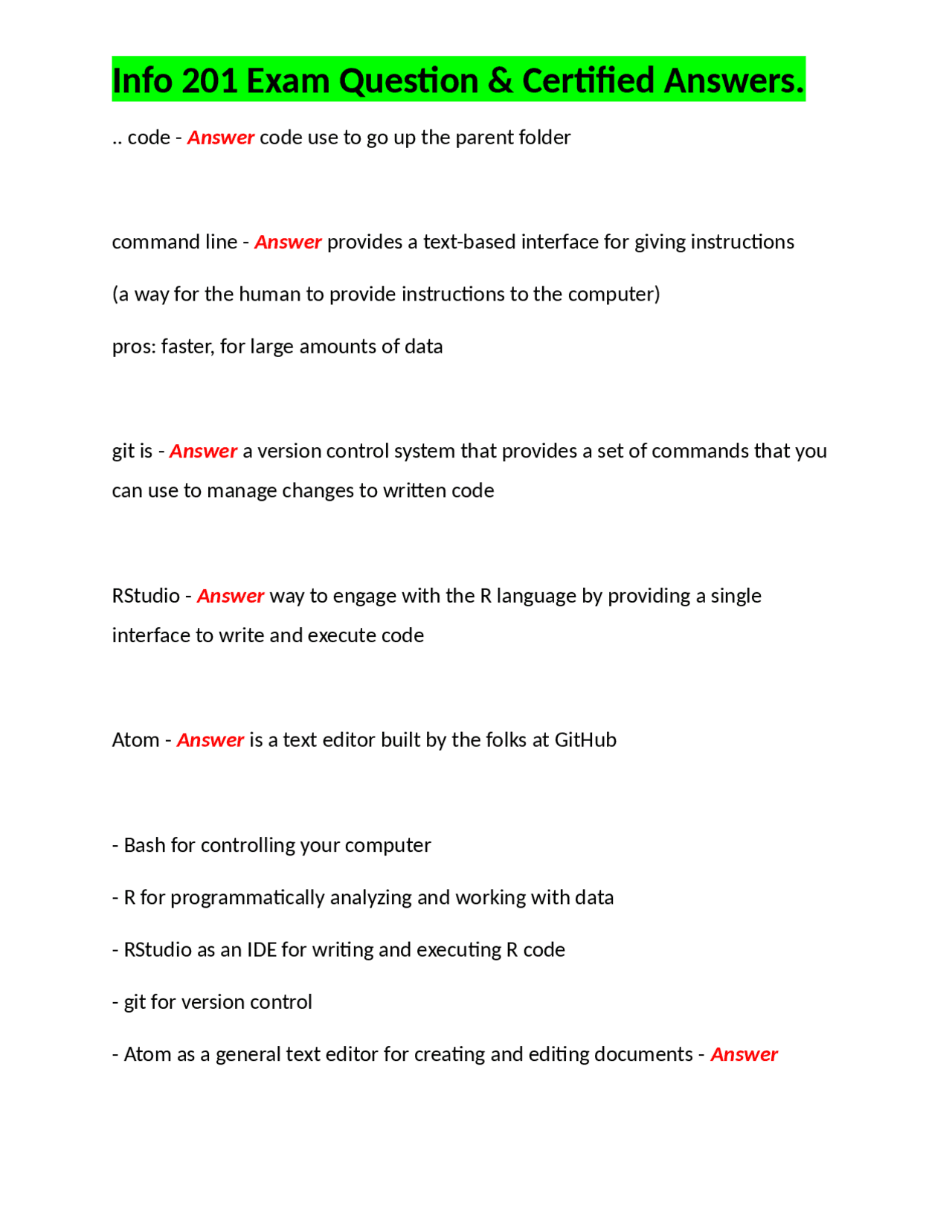 Info 201 Exam Question And Certified Answers Exams Nursing Docsity