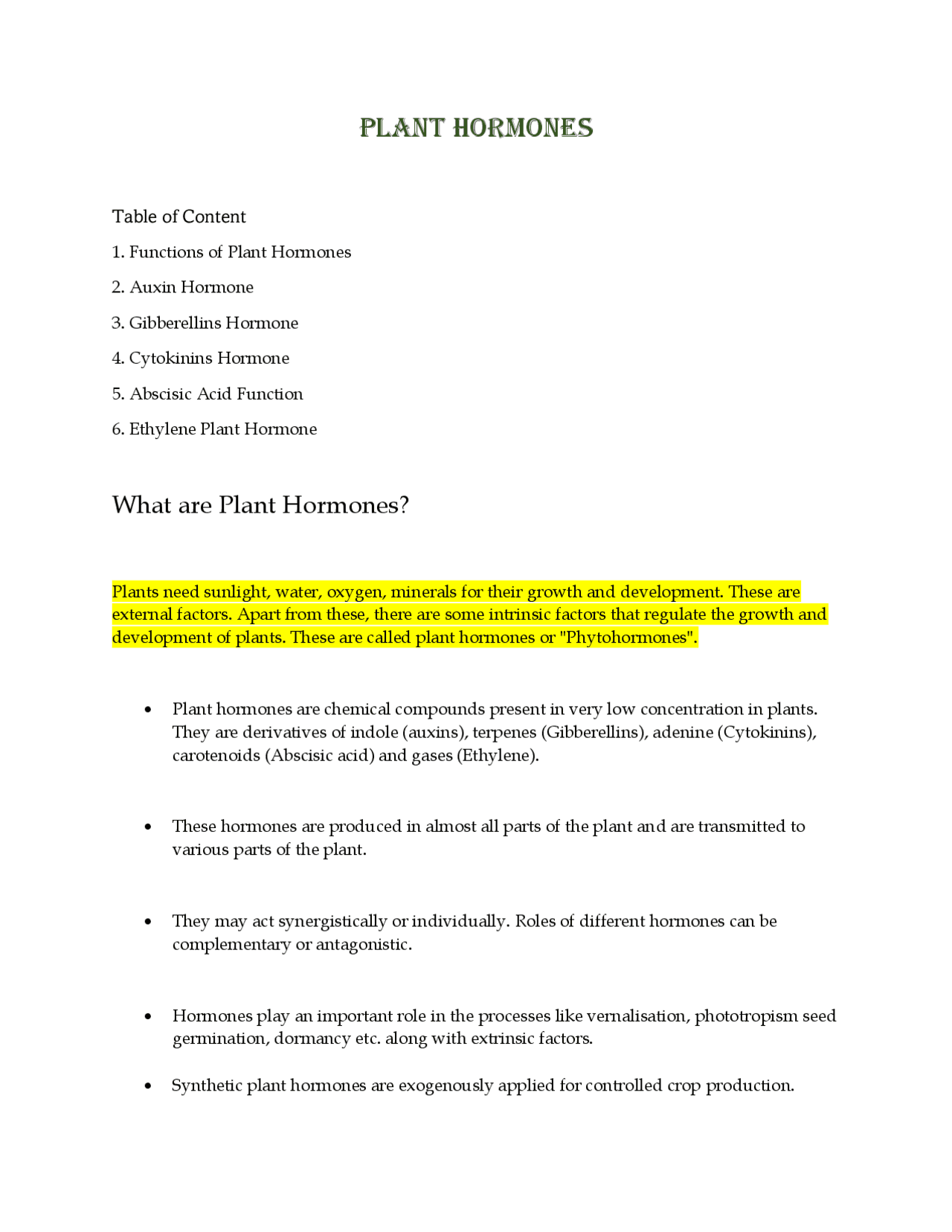 Plant Hormones: Functions and Types | Study Guides, Projects, Research ...