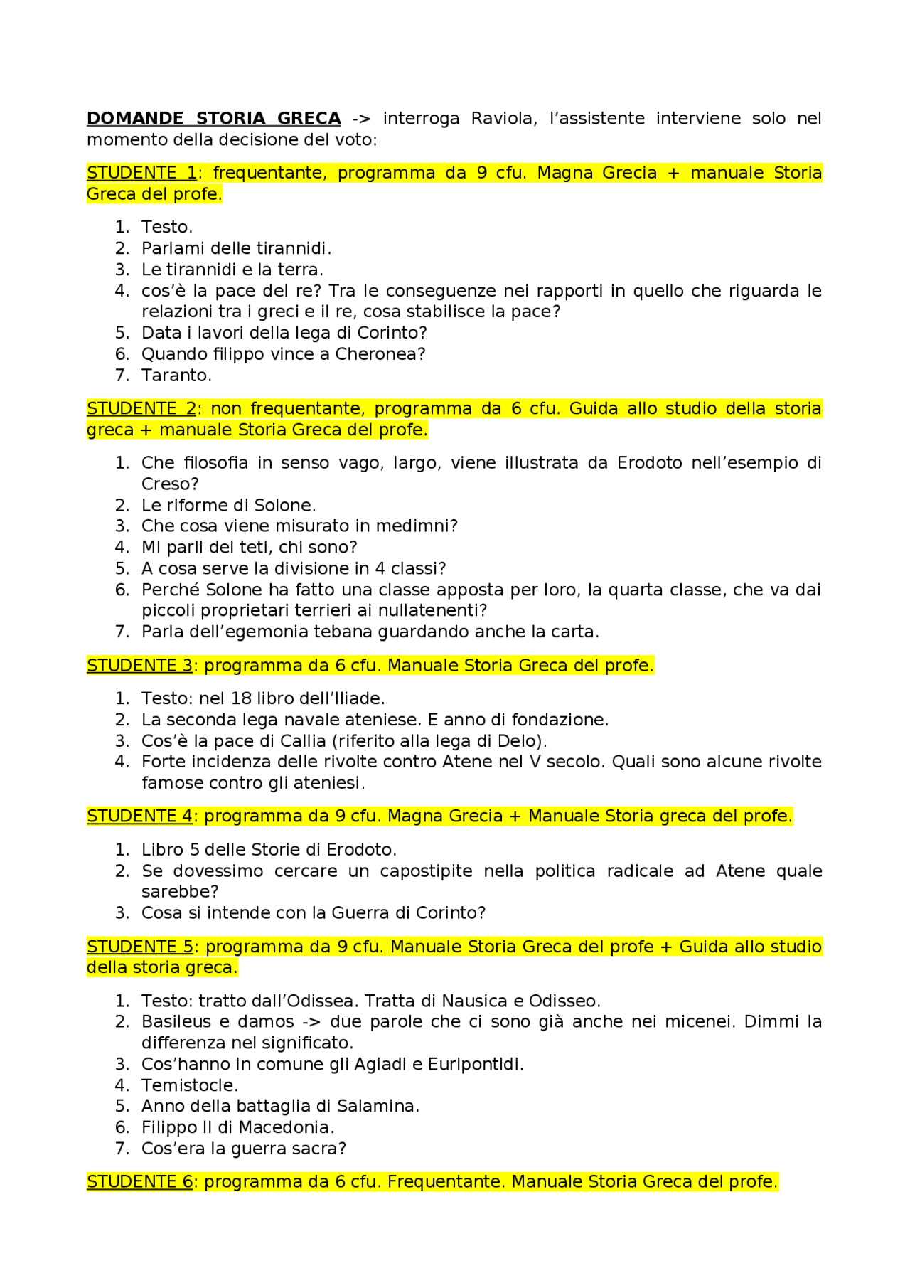 Domande Esame Di Storia Greca Prof Flavio Raviola Schemi E Mappe