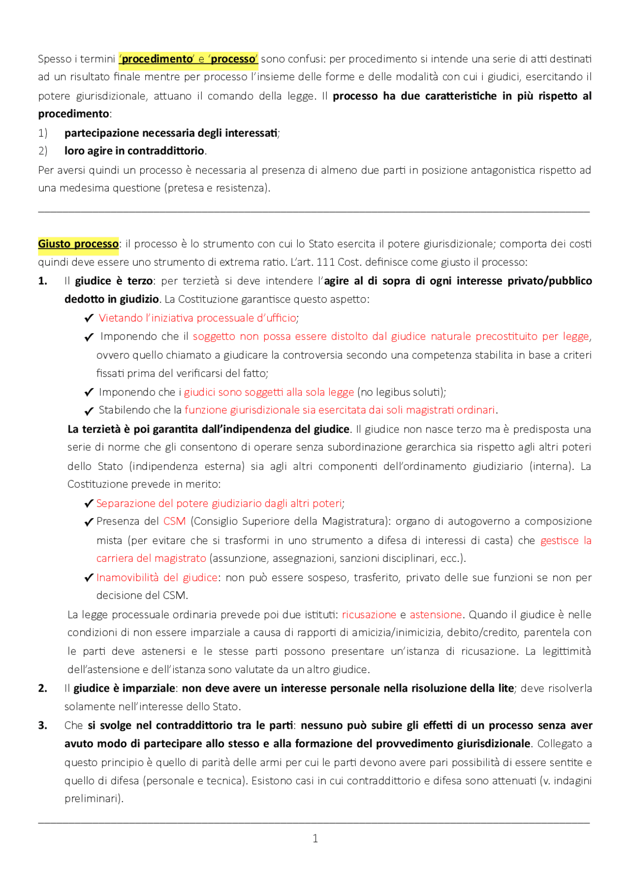 Schema diritto processuale | Appunti di Diritto Processuale | Docsity