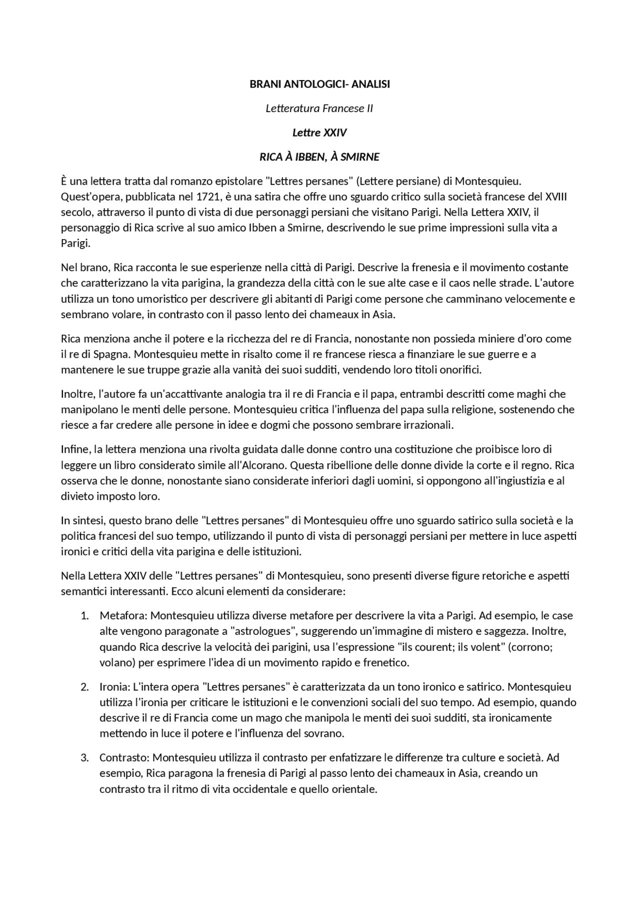 Analisi Brani Antologici | Appunti di Letteratura Francese | Docsity