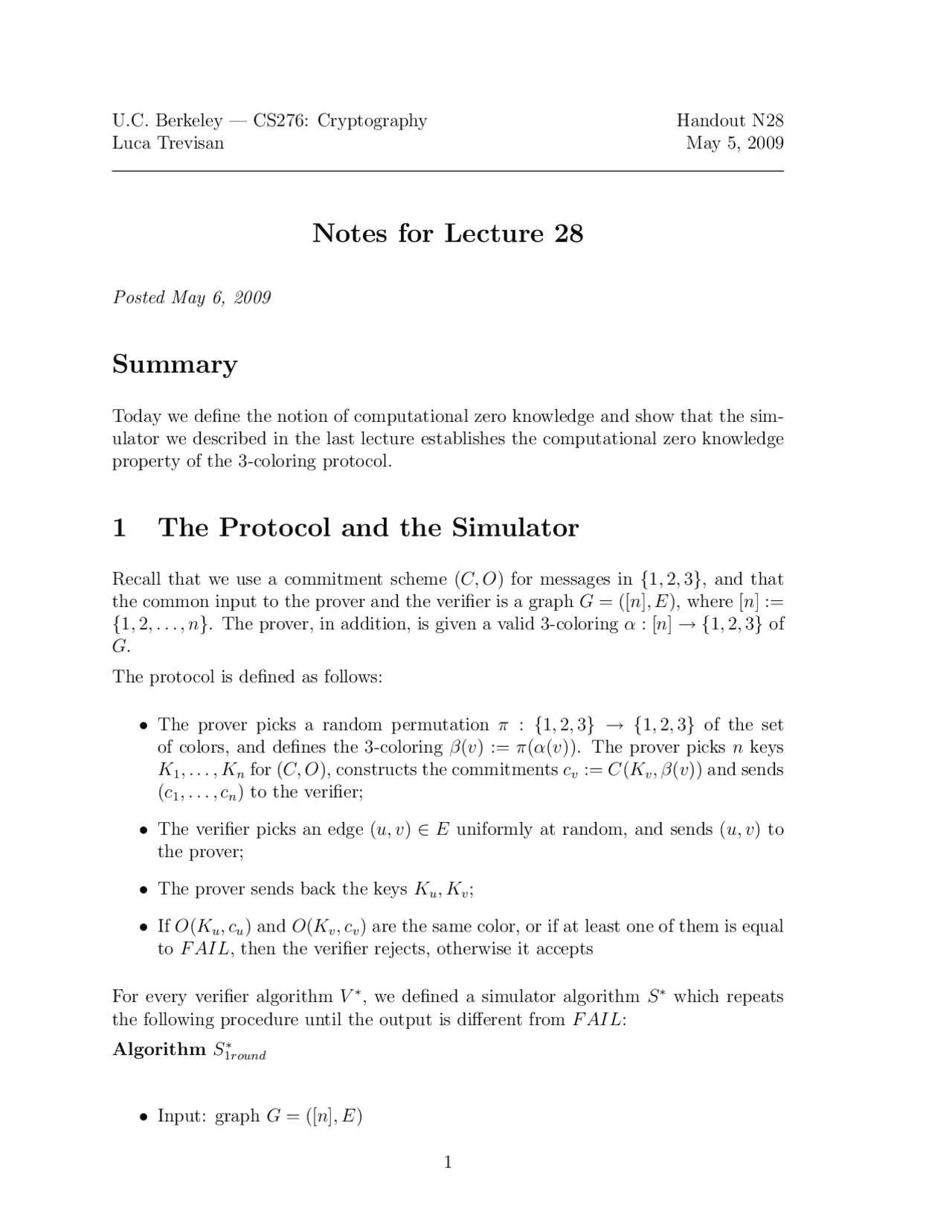 The Protocol And The Simulator Luca Trevisan Uc Berkeley Lecture