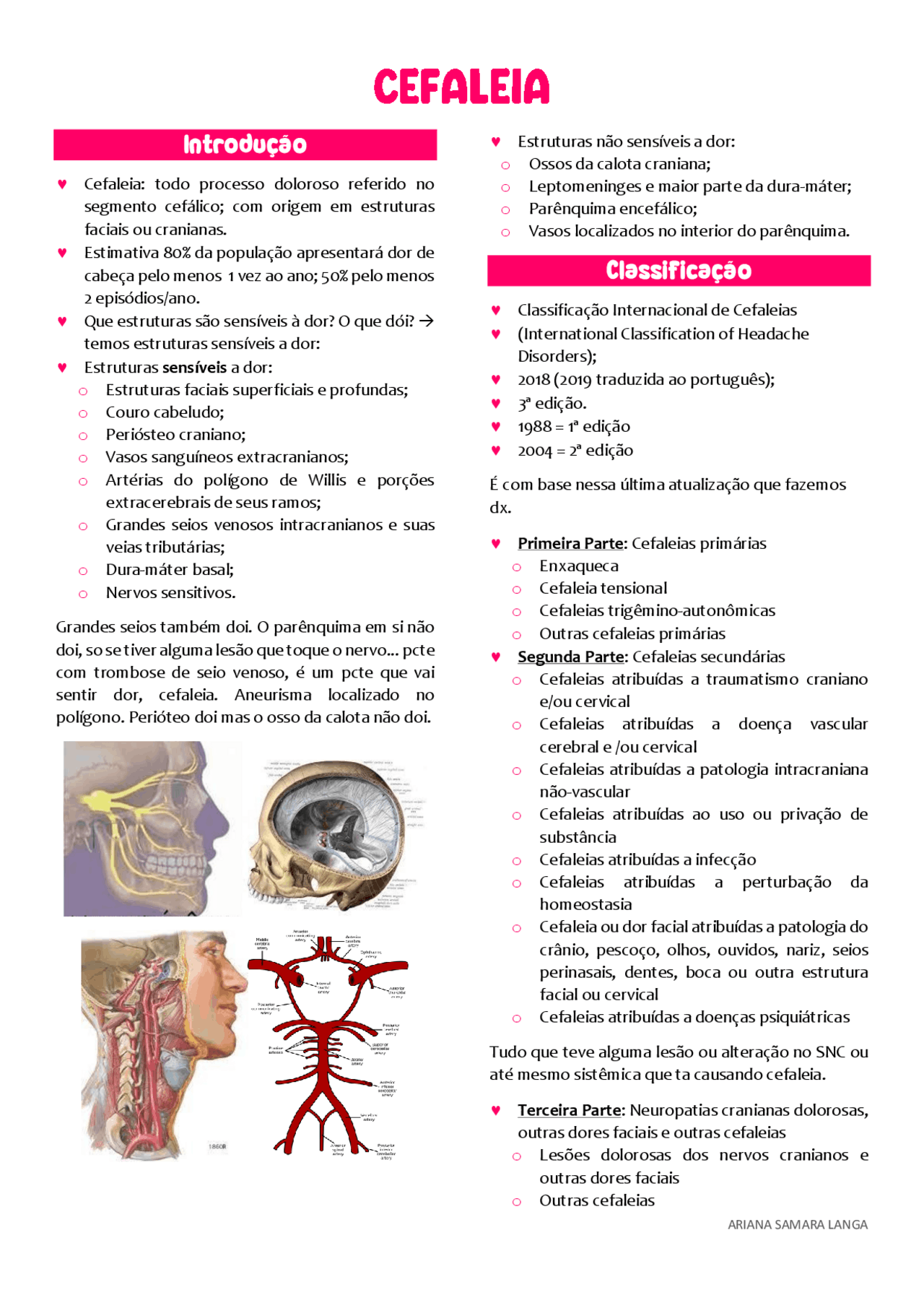 Cefaleia - Neurologia | Notas de estudo Medicina | Docsity