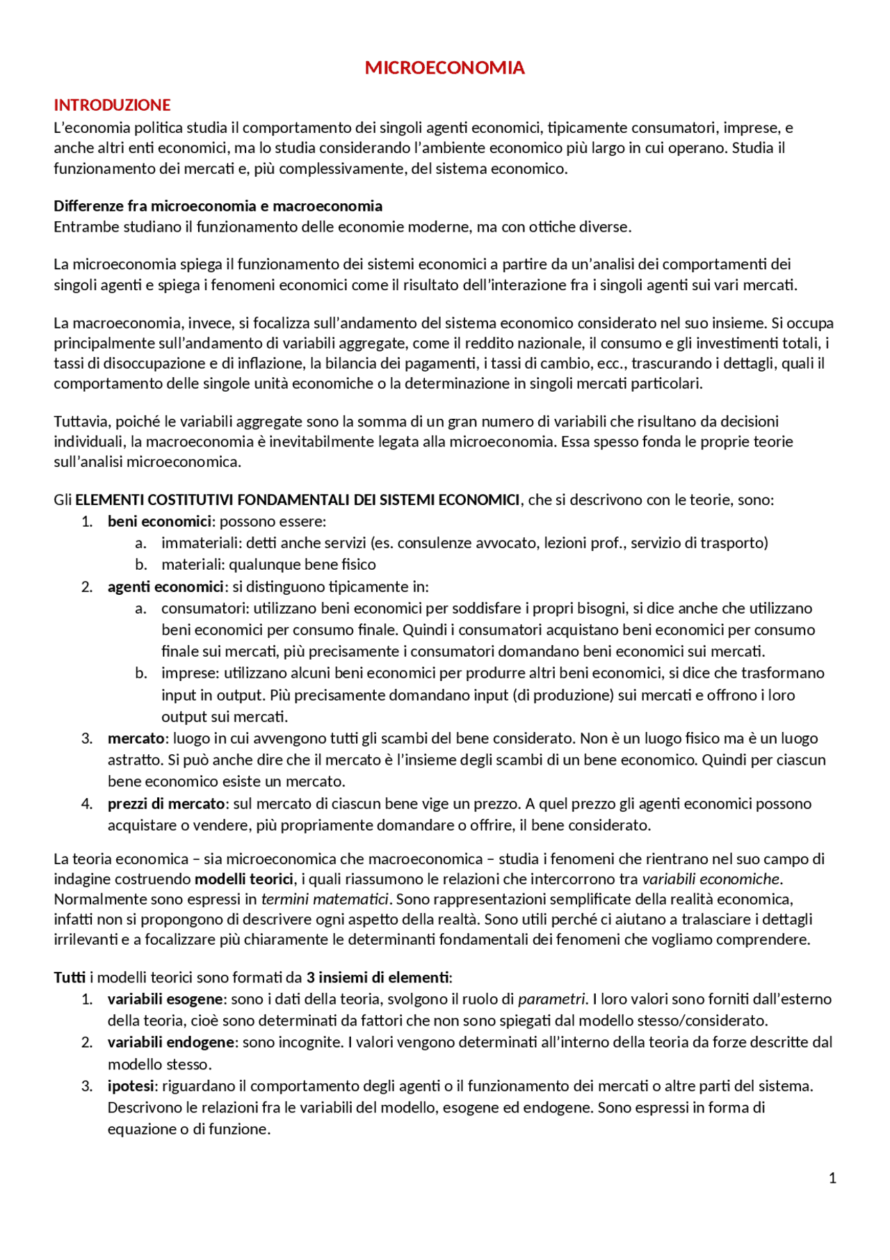 Microeconomia A L Appunti Super Completi 1 Parte Appunti Di