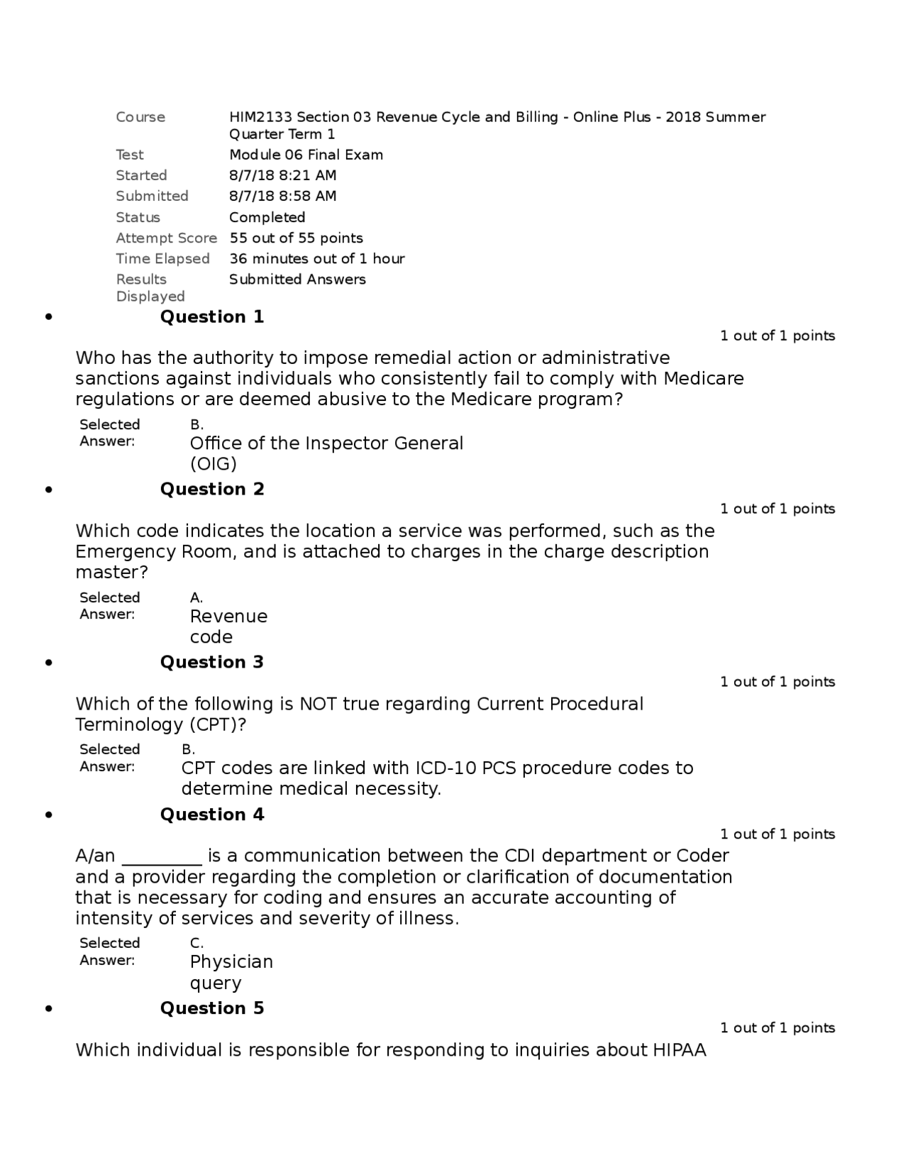 HIM2133 Revenue Cycle& Billing Module 6 Final Exam | Exams Nursing ...