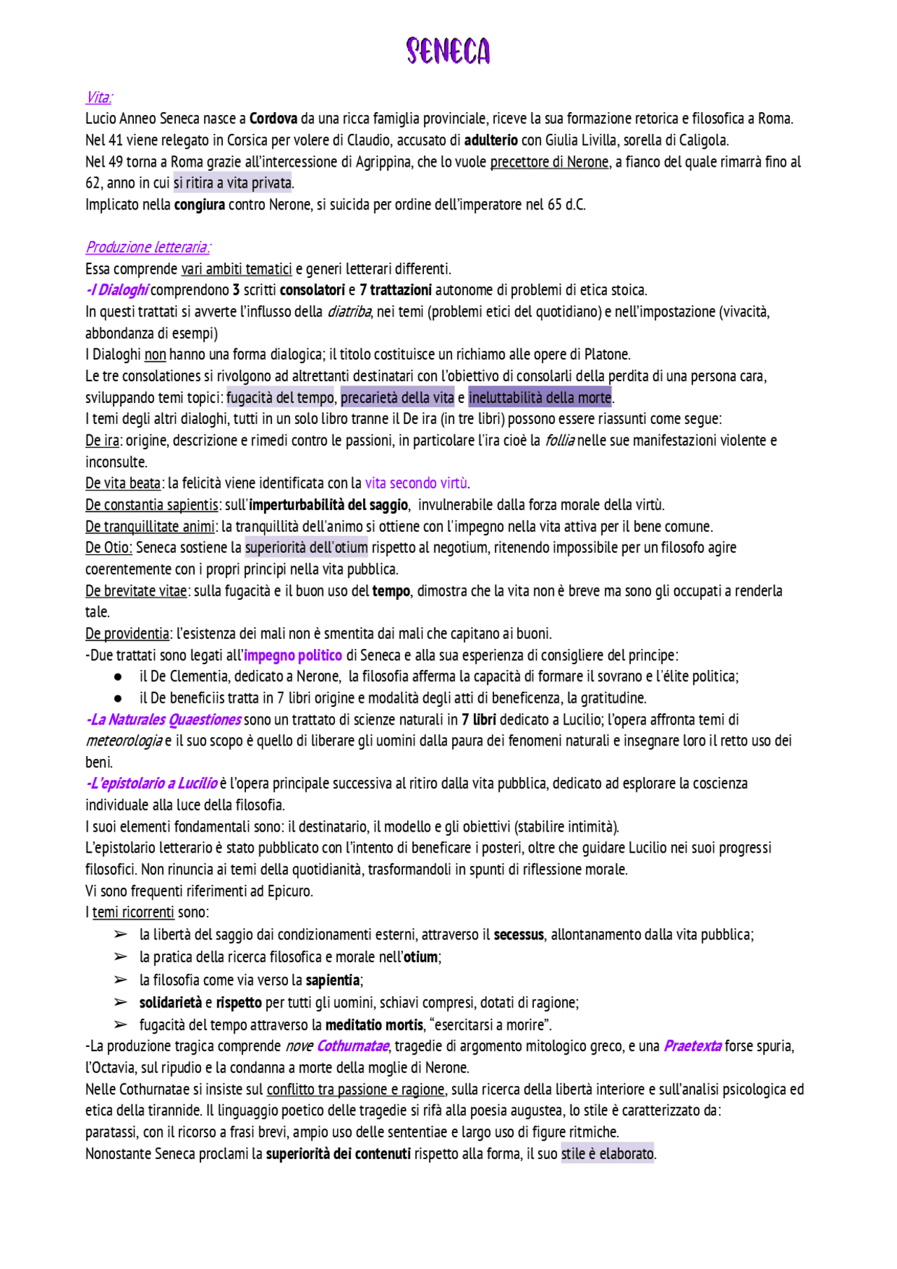 Seneca Vita, Opere Filosofiche e Stoicismo | Schemi e mappe concettuali ...