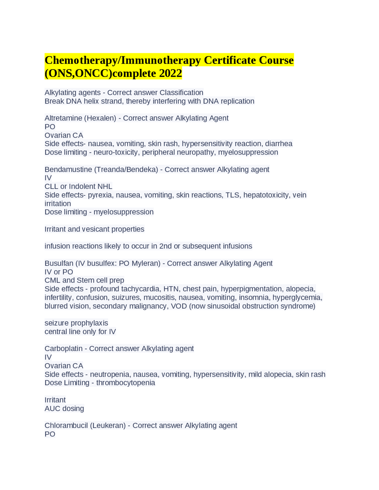 Chemotherapy/Immunotherapy Certificate Course (ONS,ONCC)complete 2022 ...