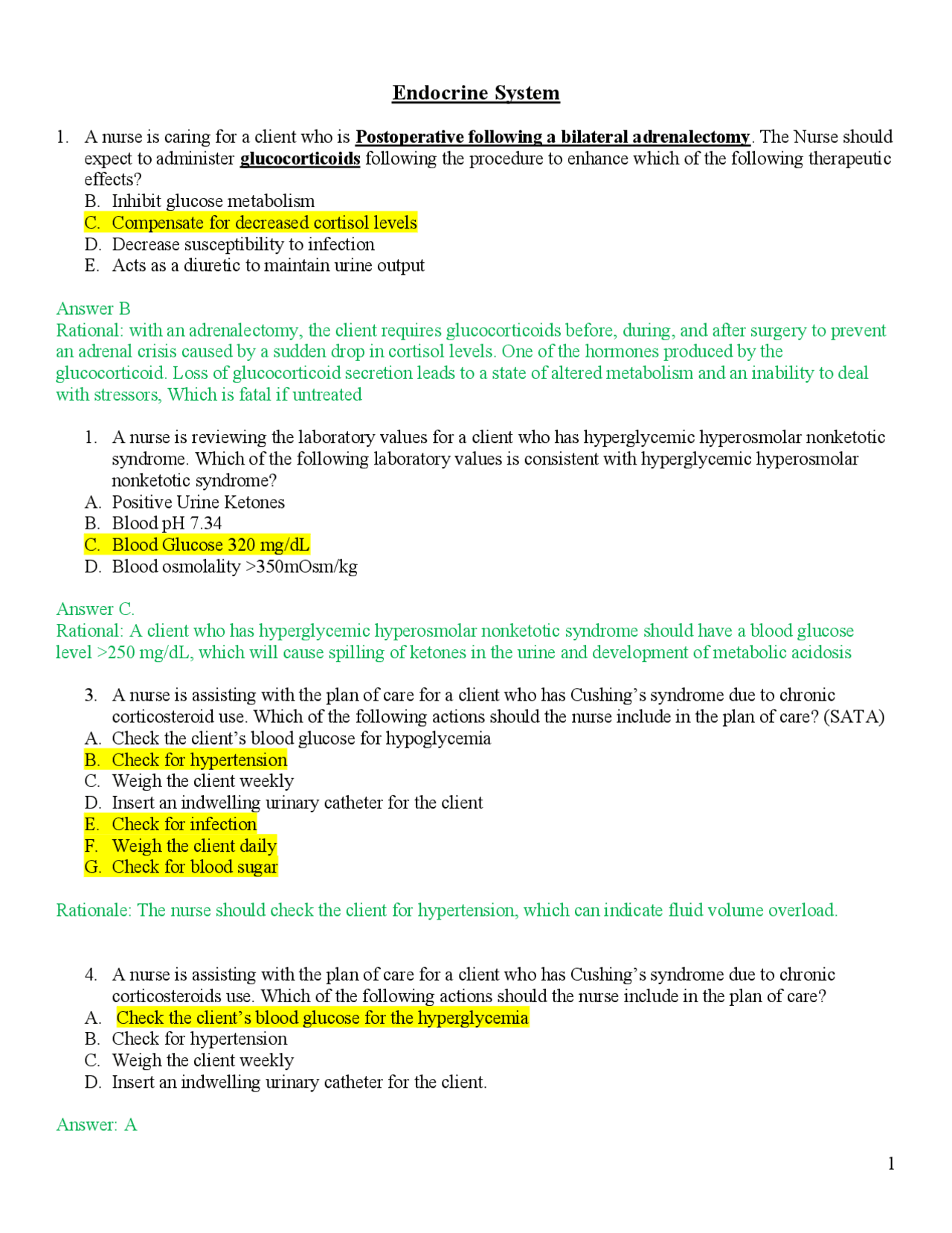 Endocrine System 2023 Complete For Nursing Students | Exams Nursing | Docsity