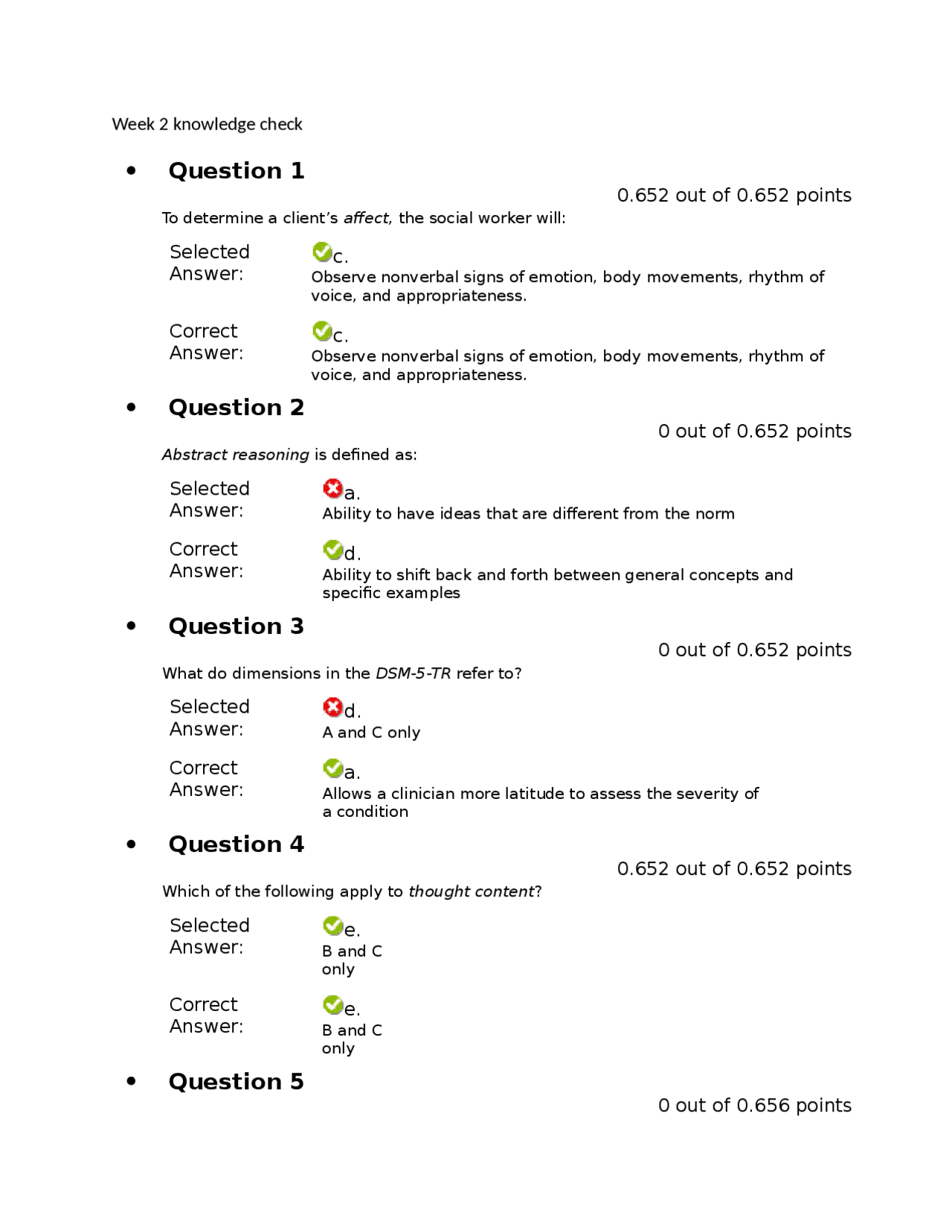 SOCW 6090 Week 2 Knowledge Check 2023 | Exams Sociology | Docsity