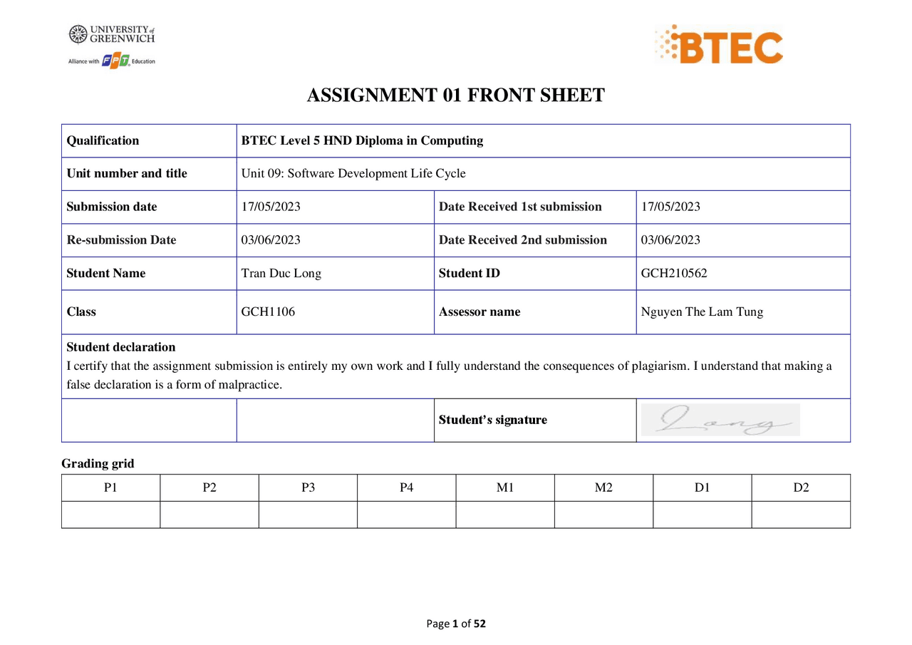 Assignment 1 Sdlc Pass Assignments Software Development Docsity
