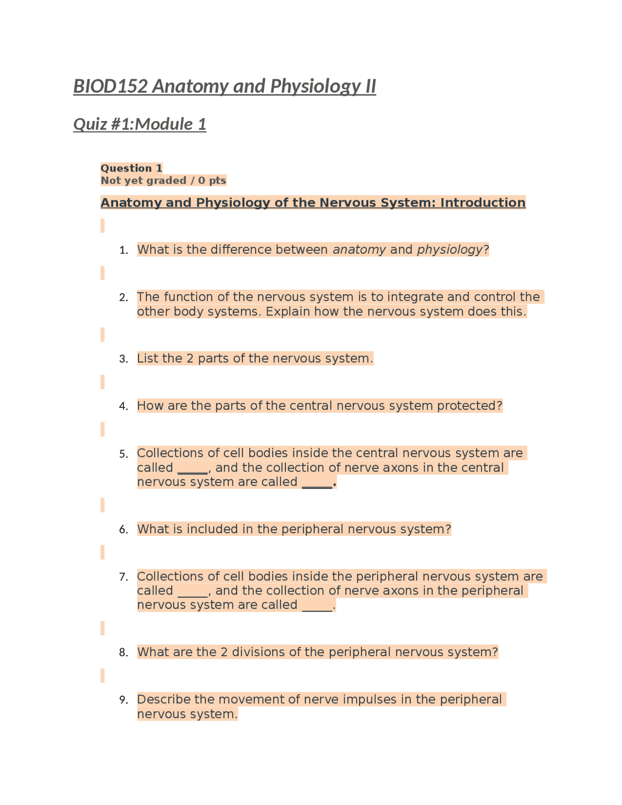 BIOD 152 Anatomy and Physiology I - Module 1 Quiz | Exams Biochemistry ...