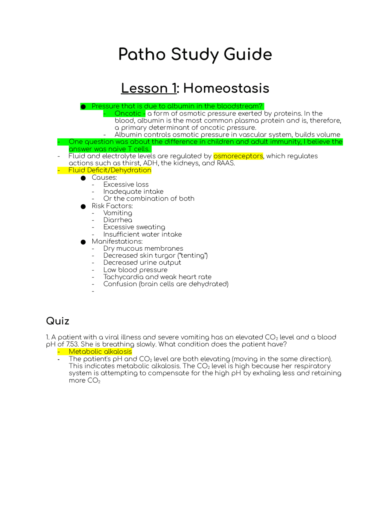 PATHO STUDY GUIDE LUCTURE NOTES 2023 FULL YEAR | Exams Nursing | Docsity